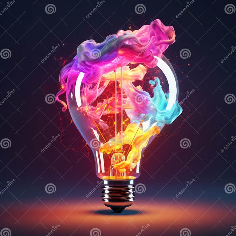 Light Bulb with Colour Explosion on Dark Background, Created Using ...
