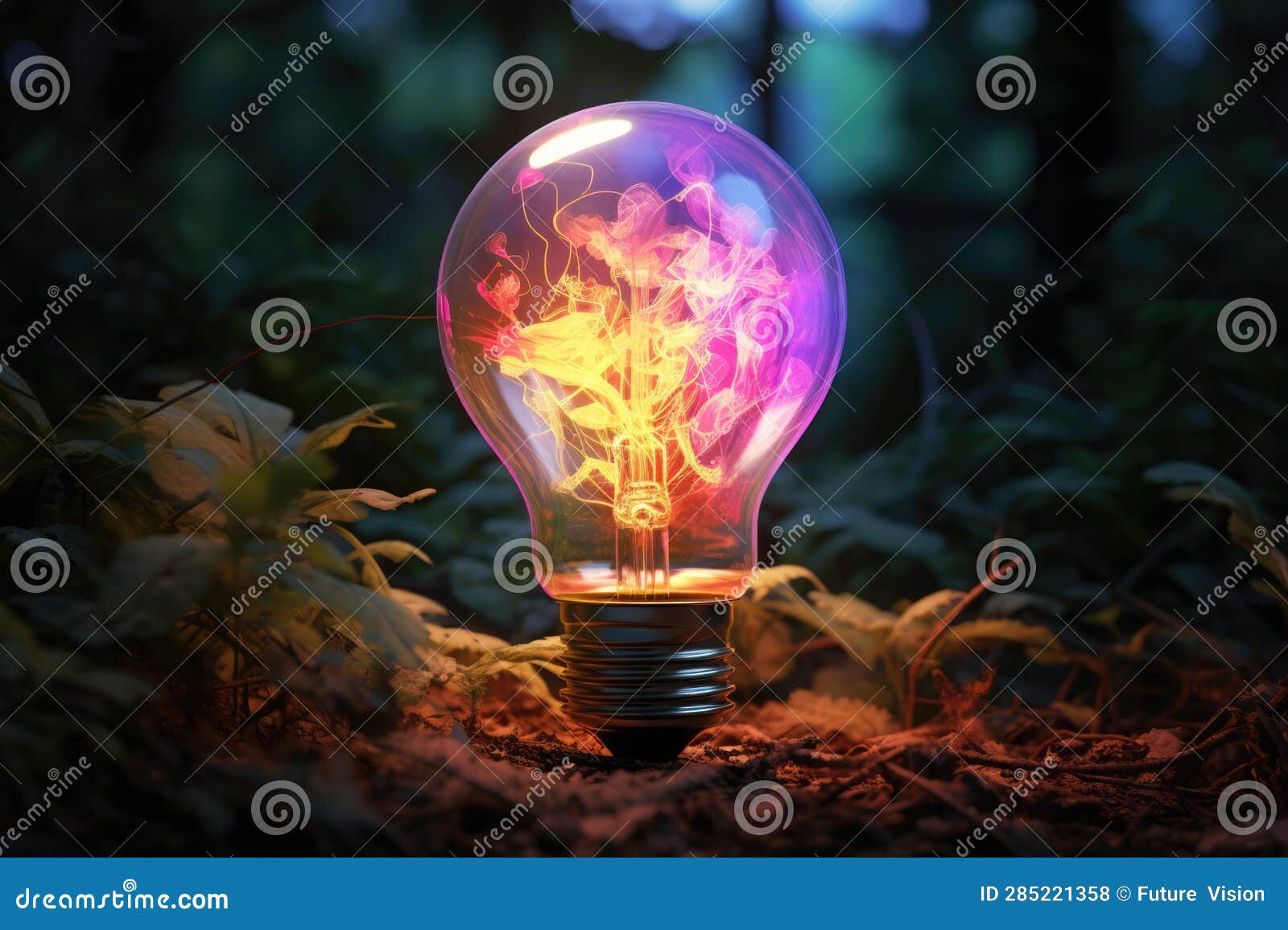 Light Bulb with Colour Explosion on Dark Background, Created Using ...