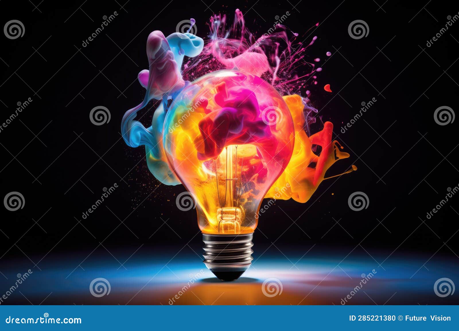 Light Bulb with Colour Explosion on Dark Background, Created Using ...