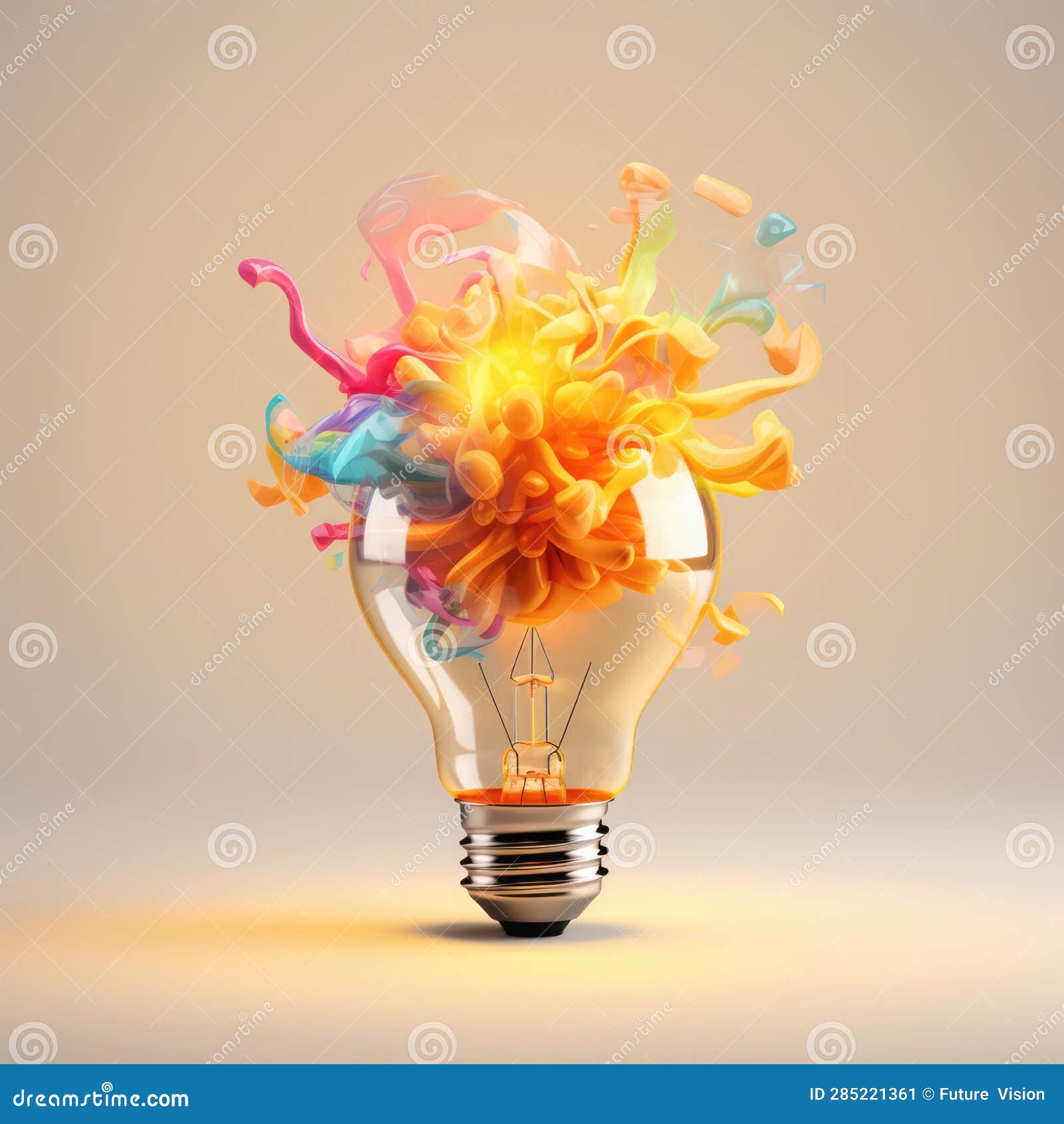 Light Bulb with Colour Explosion on Grey Background, Created Using ...