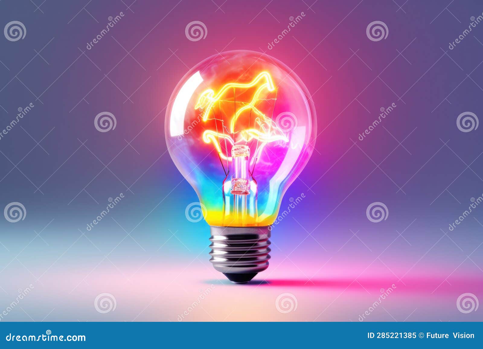 Light Bulb with Colour Explosion on Purple Background, Created Using ...