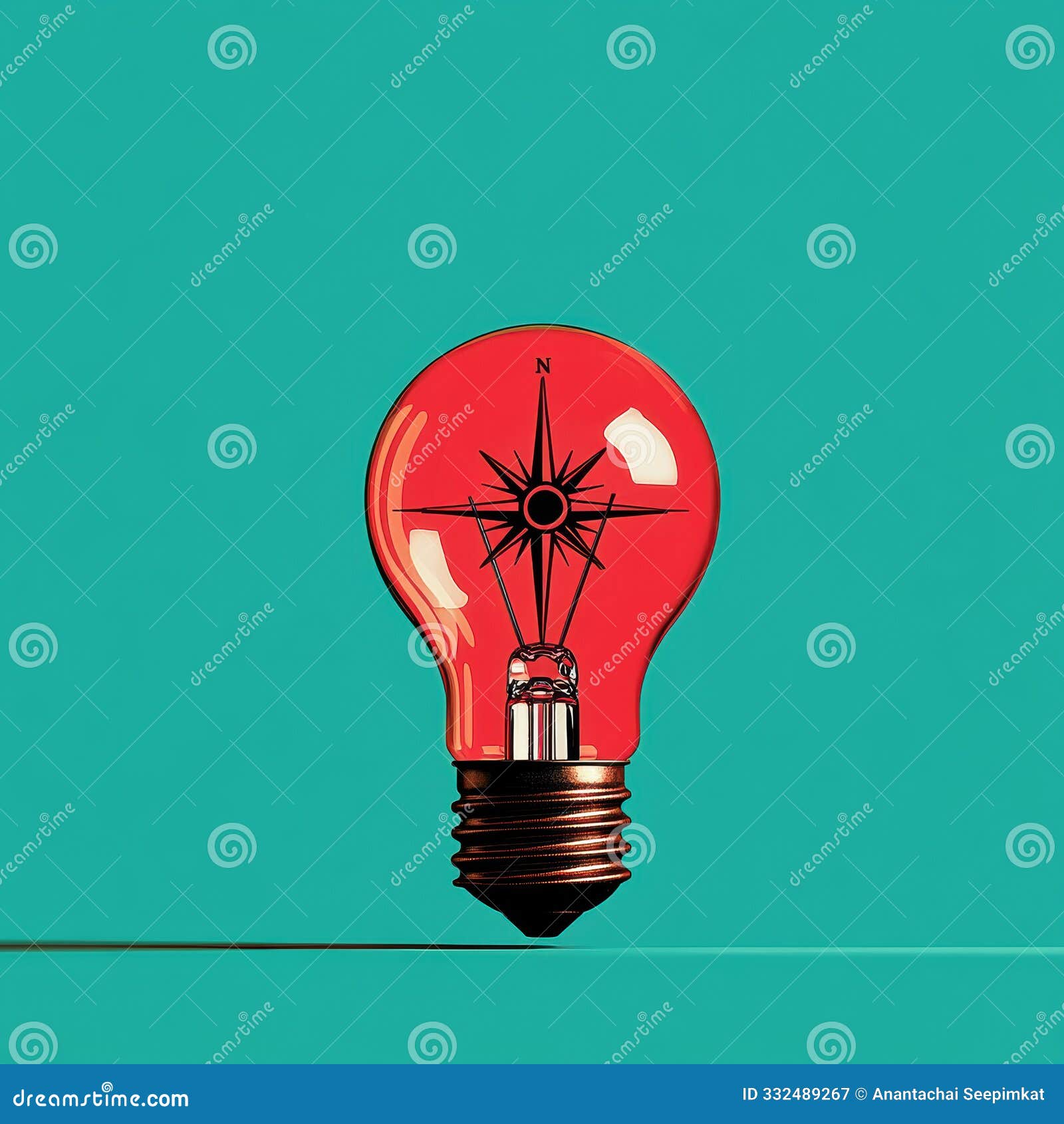 A Light Bulb with a Compass Inside Against a Light Blue Background ...