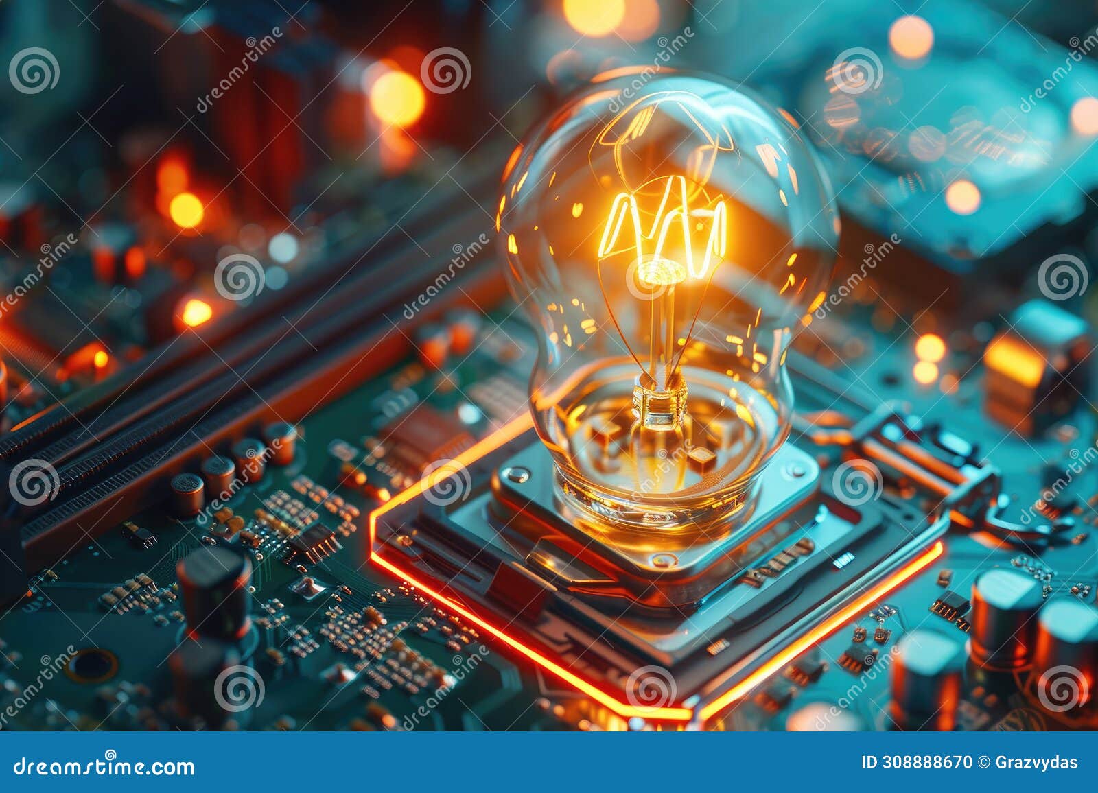 Light Bulb on Computer Chip - Technology Concept Stock Illustration ...