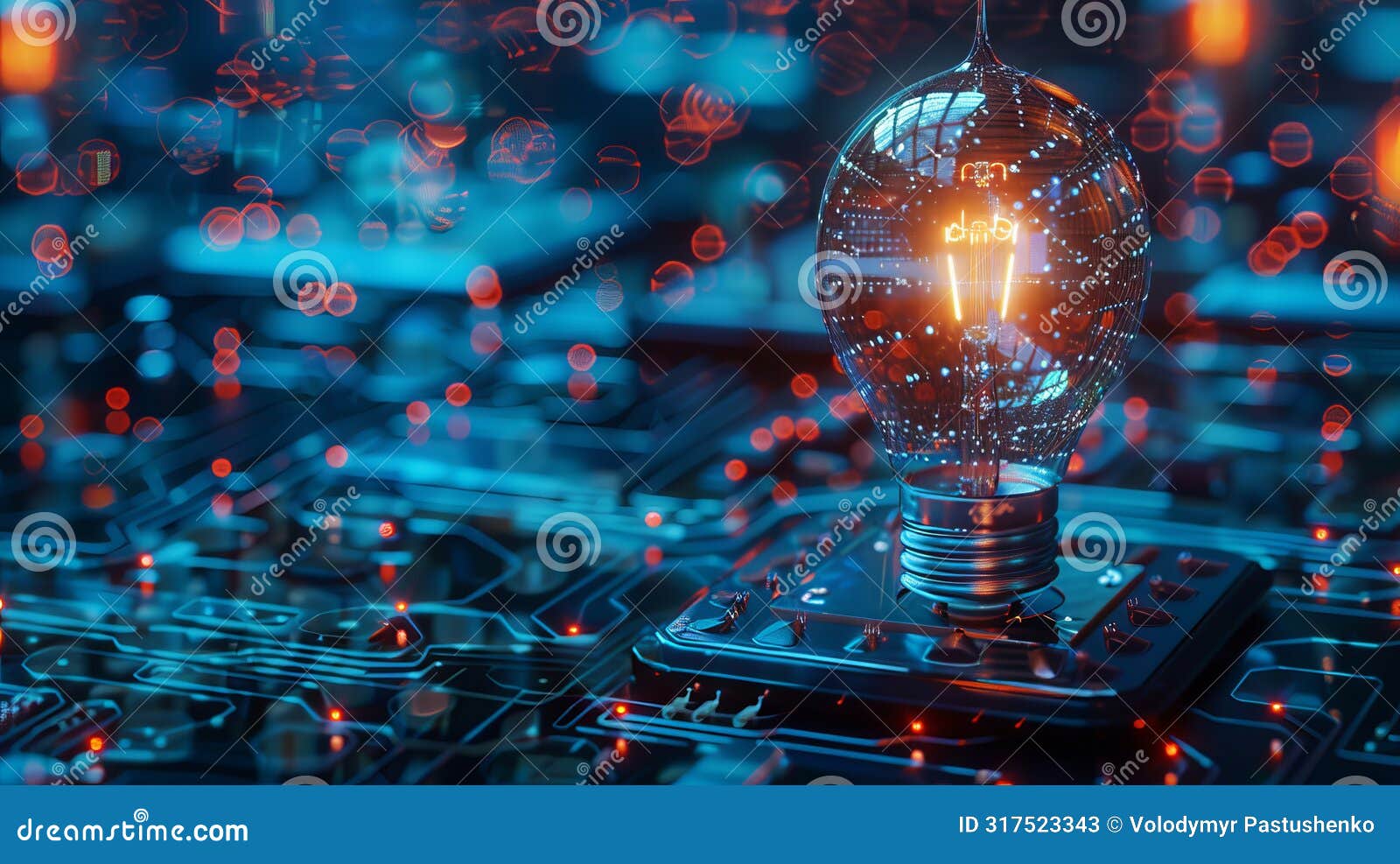 A Light Bulb on a Computer Circuit Board Stock Image - Image of ...