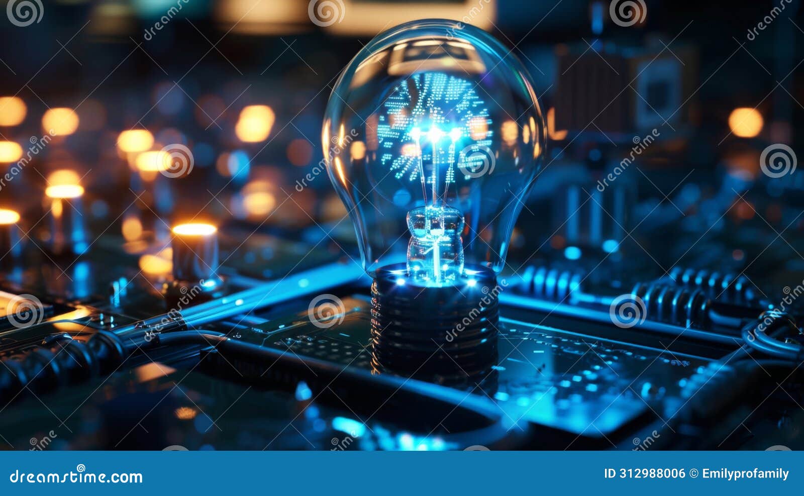 Light Bulb on Computer Motherboard Stock Photo - Image of future ...