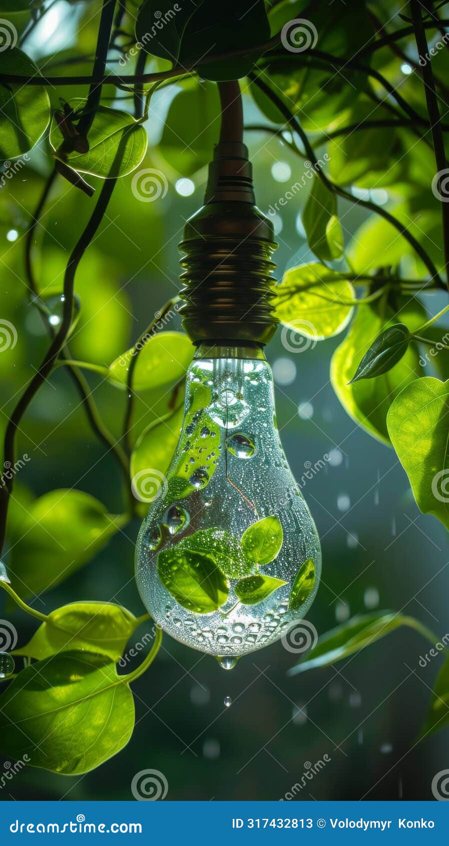Light Bulb with Condensation and Green Leaves Stock Image - Image of ...