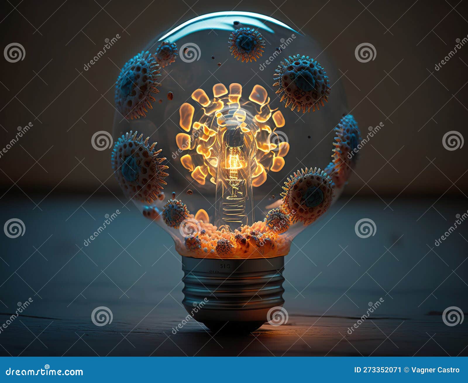 Light Bulb with Coronavirus or Bacteria Molecule Inside Stock ...