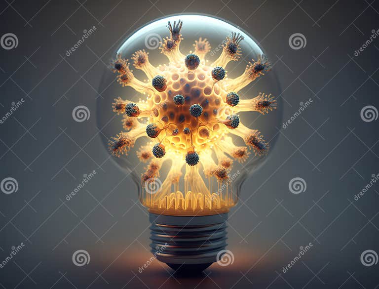 Light Bulb with Coronavirus or Bacteria Molecule Inside Stock ...