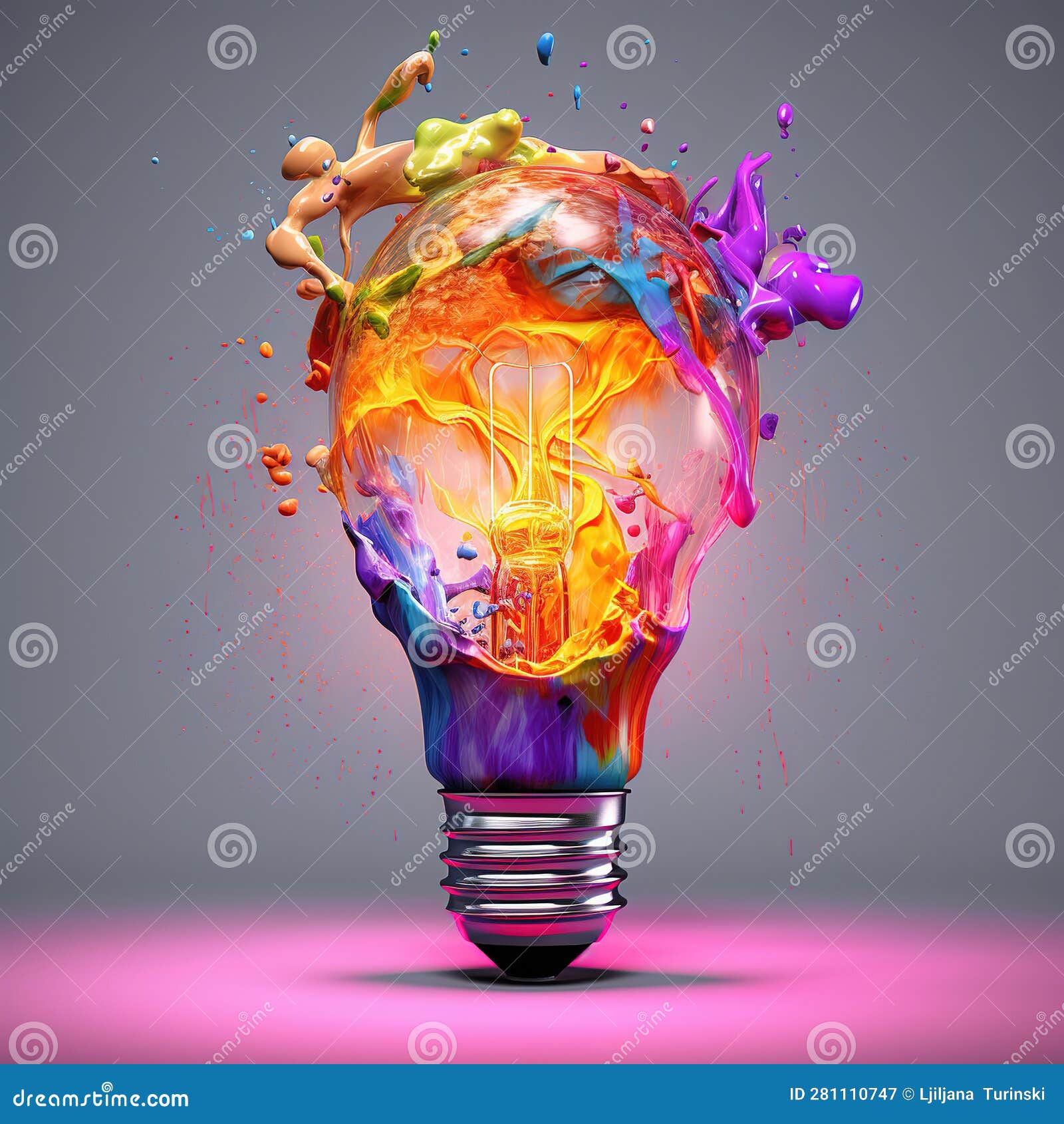 Light Bulb Creative Colored Dust Powder Smoke Splash Explosion. Stock ...
