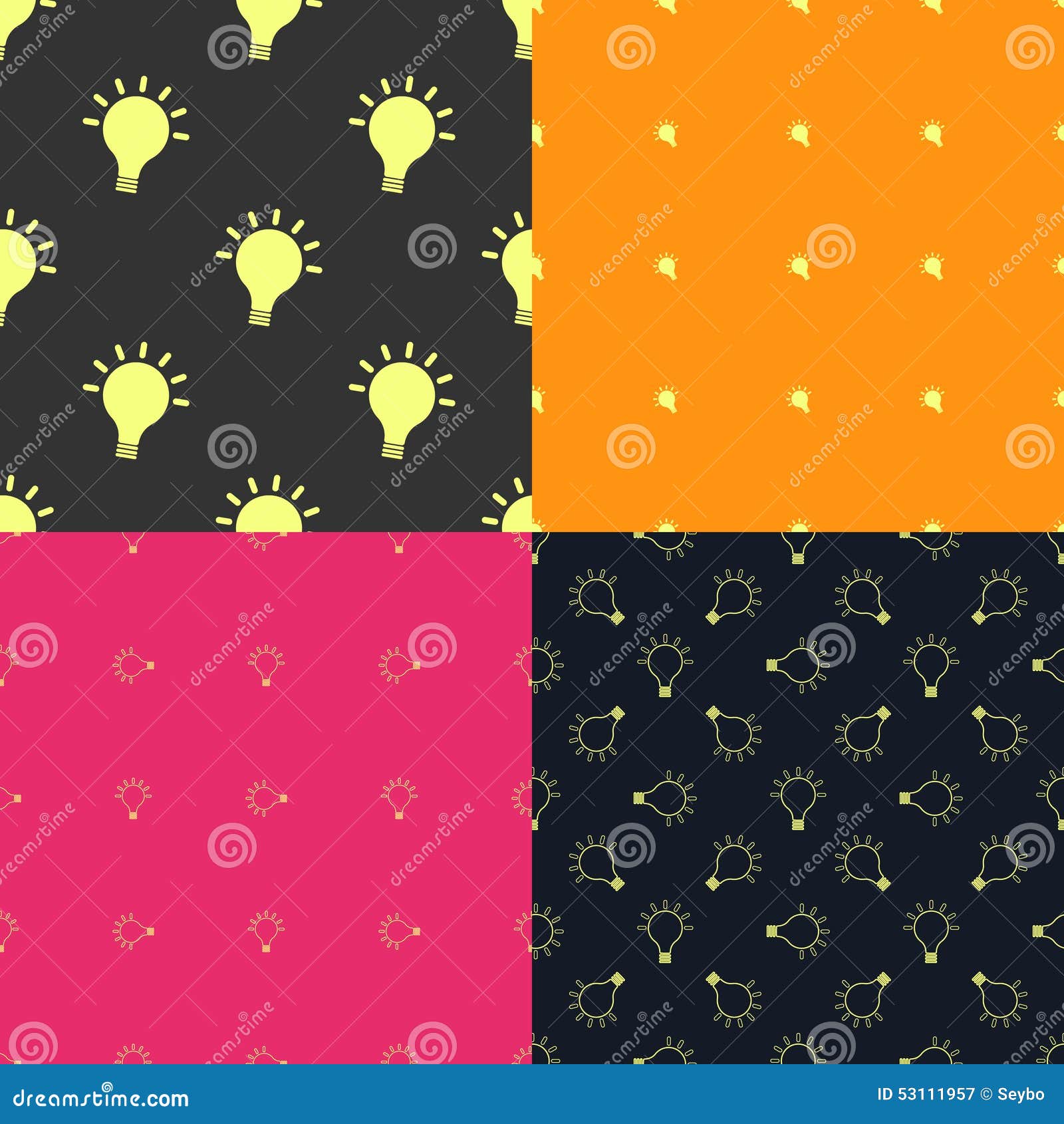 Light Bulb Creativity Seamless Patterns Set Stock Vector - Illustration ...