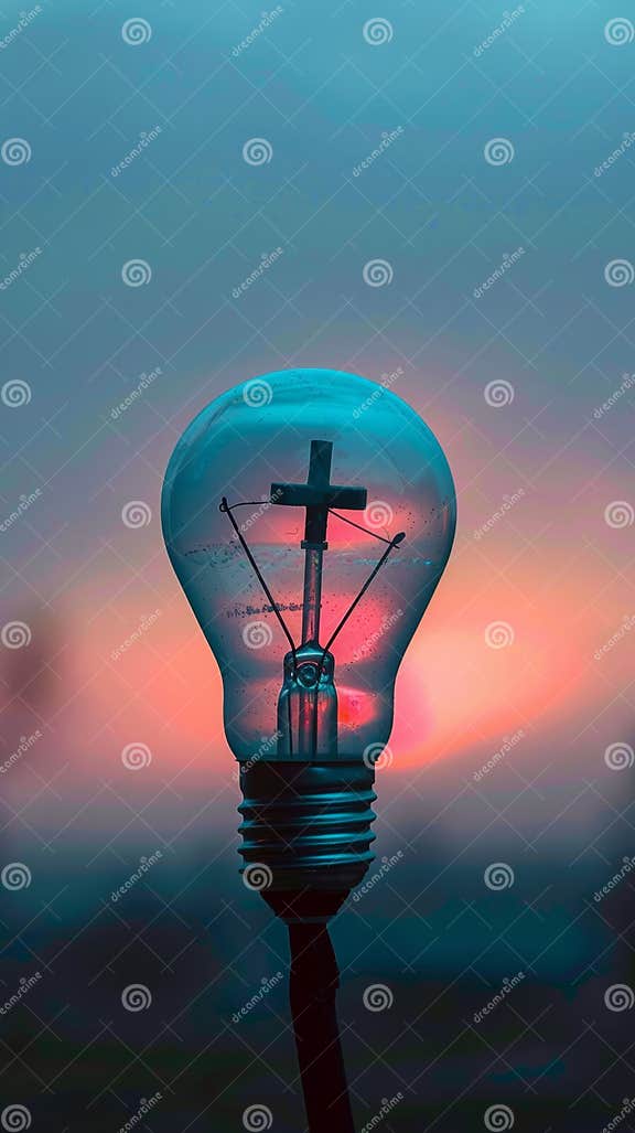 Light Bulb with a Cross Inside Against Sky Background Stock Photo ...