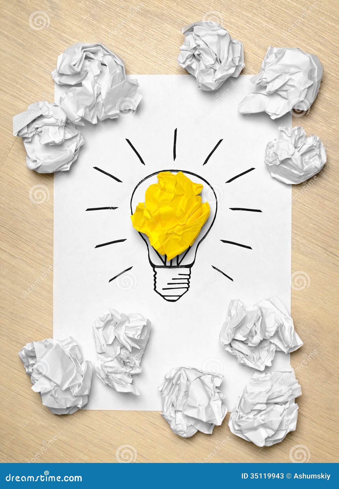 Light bulb crumpled paper stock image. Image of metaphor - 35119943