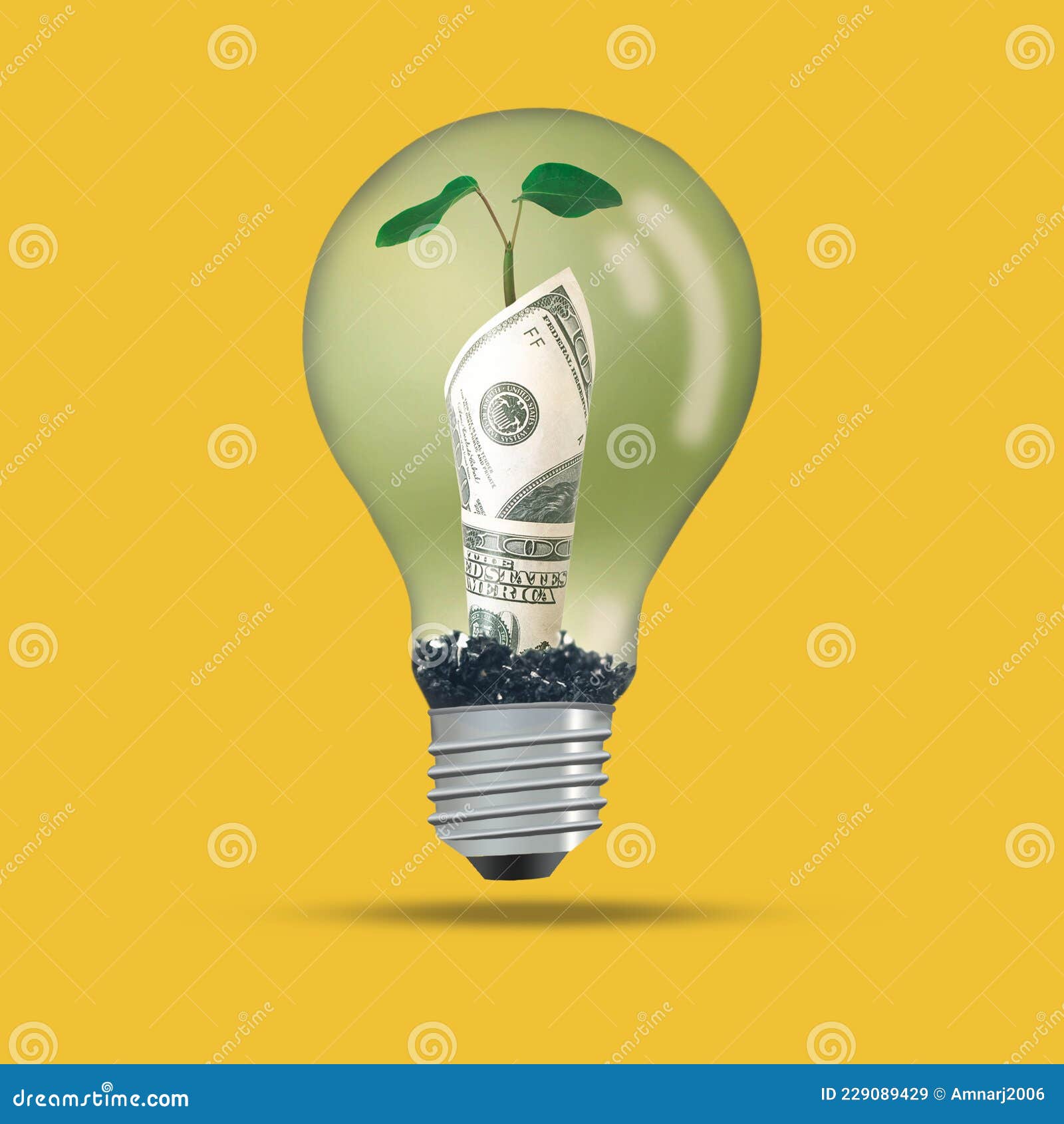 Light Bulb with Currency Inside ,money Grow Up. Stock Image - Image of ...
