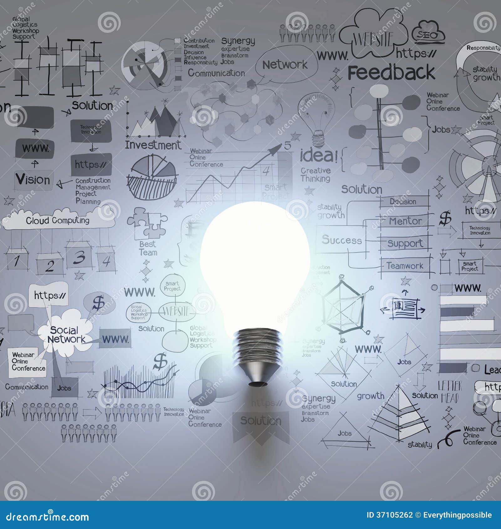 Light Bulb 3d with Business Strategy Background Stock Photo - Image of ...