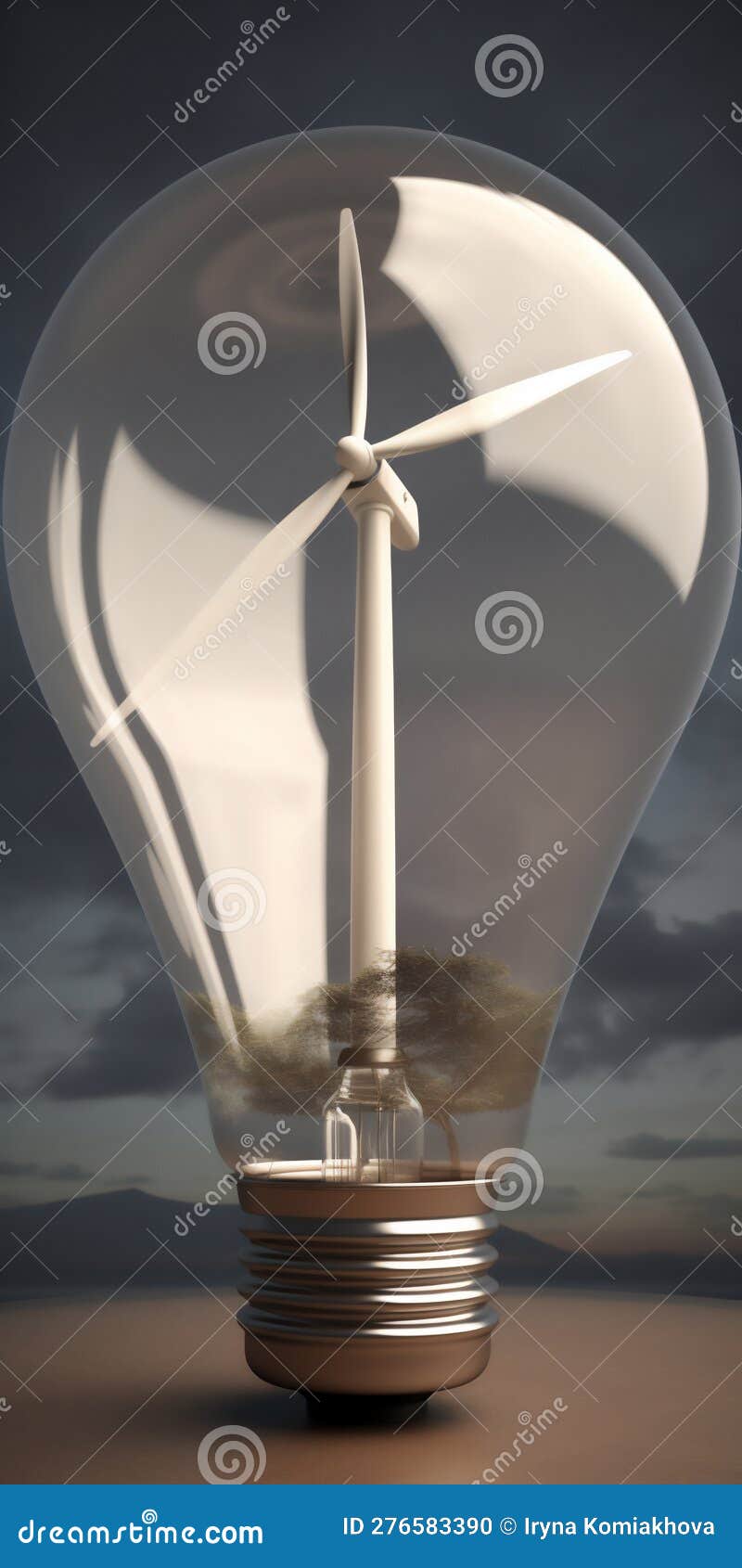 The Light Bulb is in the Desert, Inside There is a Windmill and a Tree ...