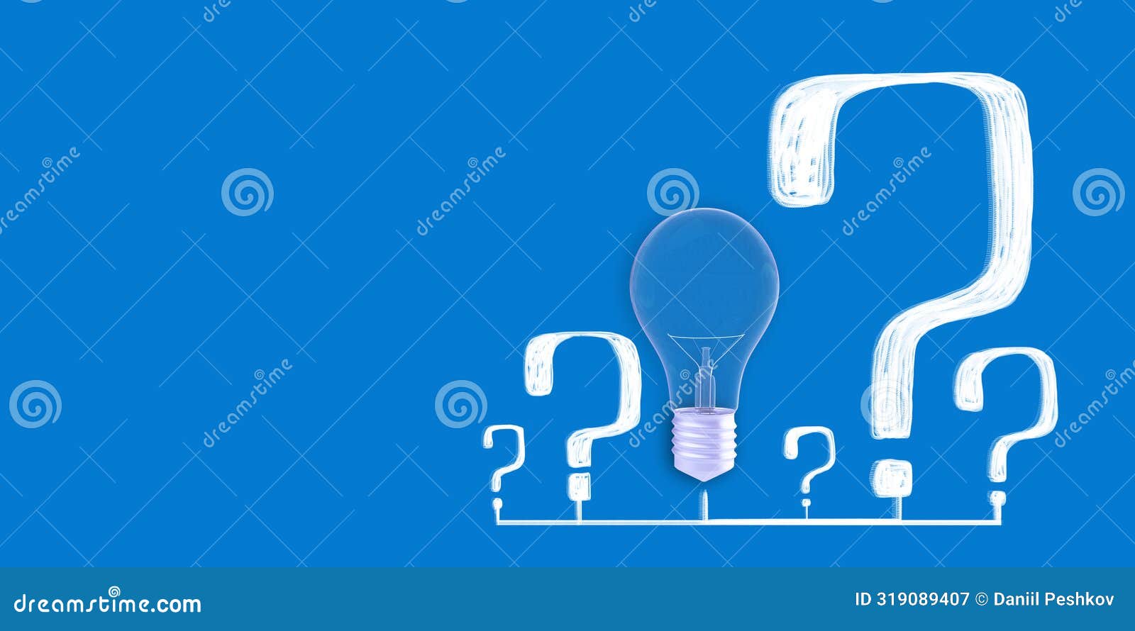 A Light Bulb with a Digital Question Mark Concept on a Blue Background ...