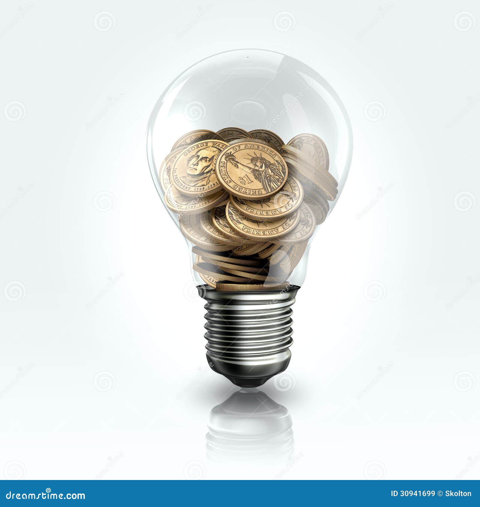 A Light Bulb with Dollar Coins Inside Stock Illustration - Illustration ...