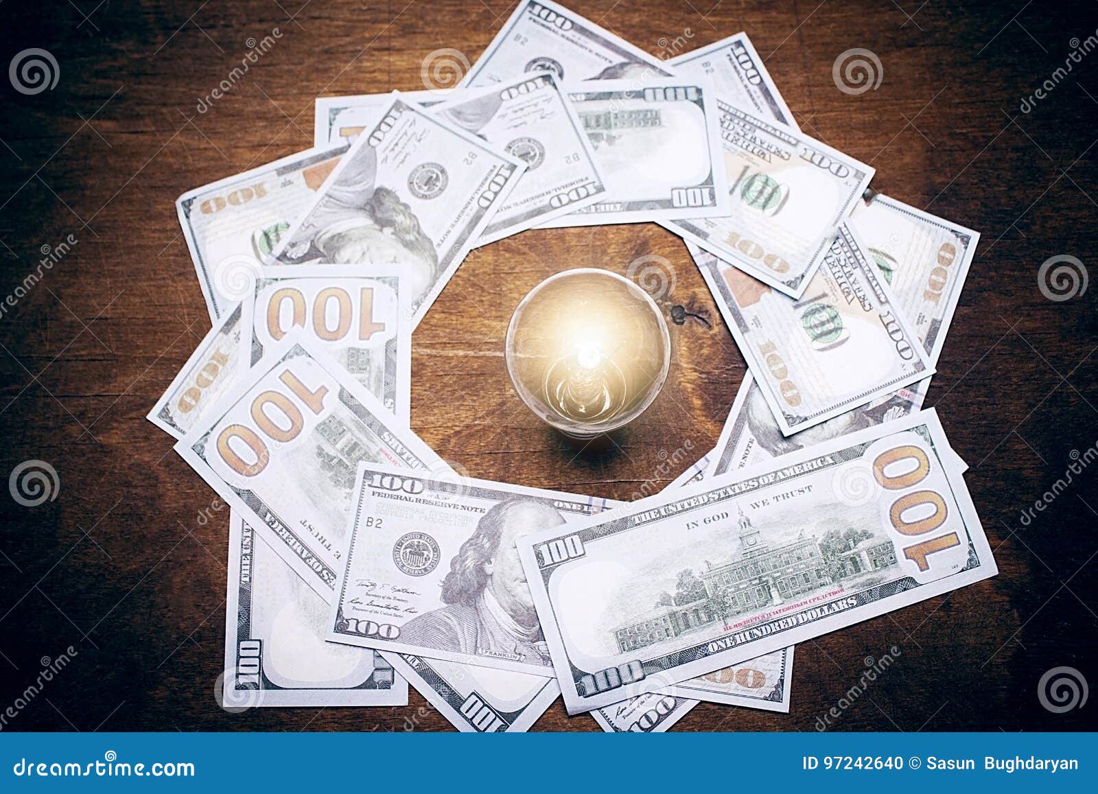 Light bulb with dollar stock photo. Image of dollar, light - 97242640