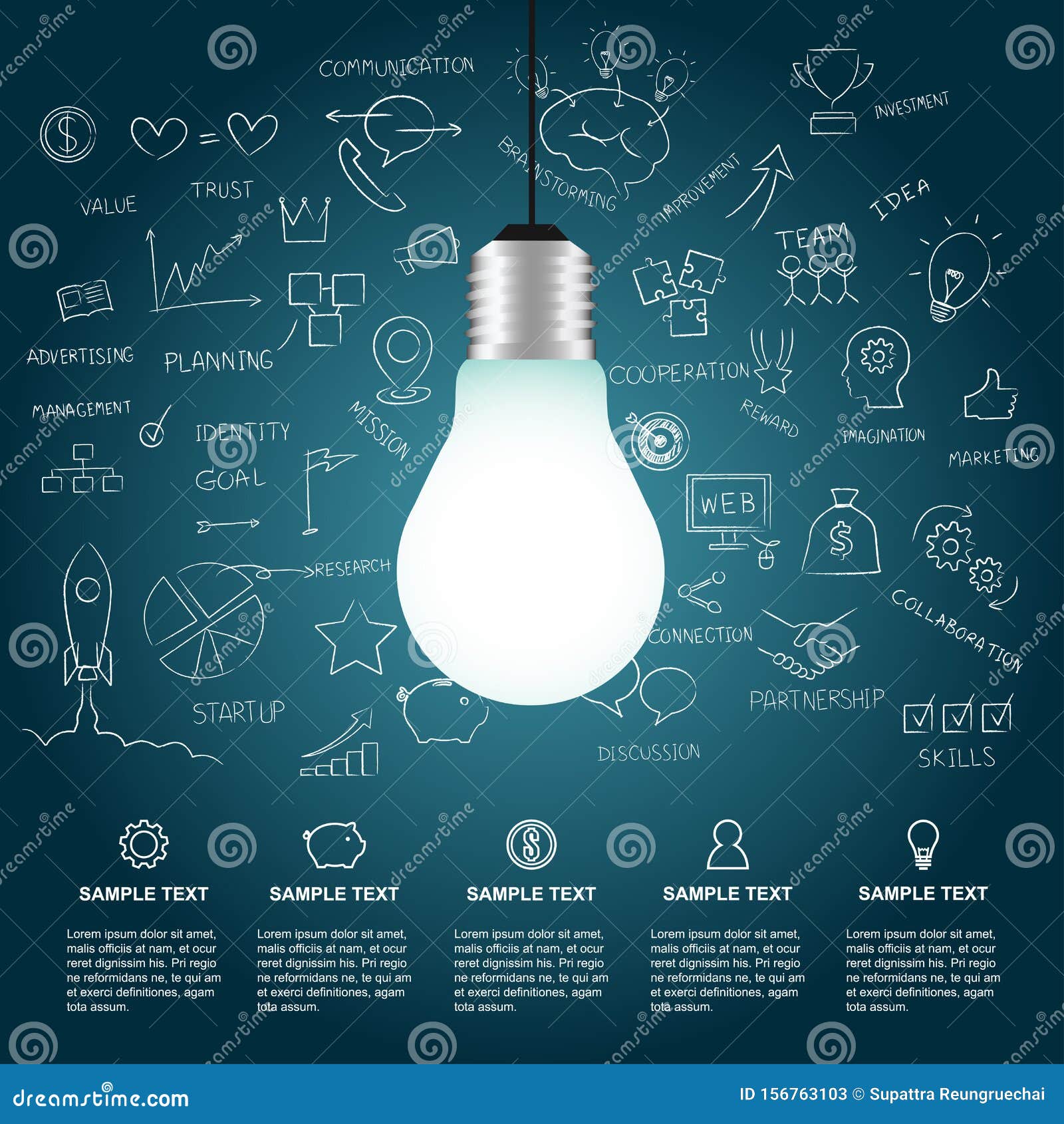 Light Bulb with Drawing Business Strategy. Stock Image - Image of ...