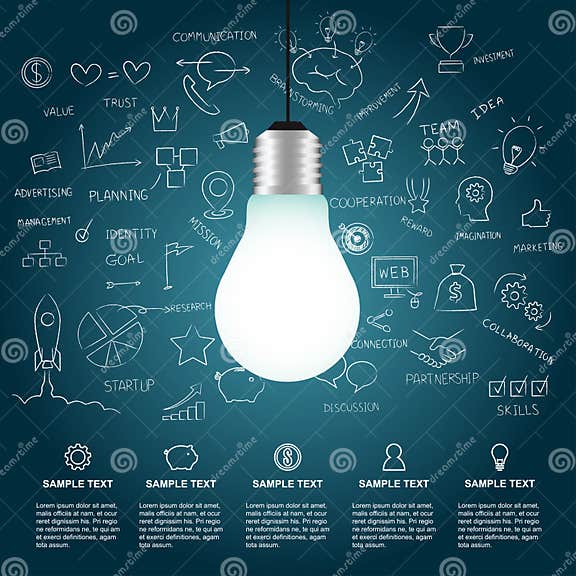 Light Bulb with Drawing Business Strategy. Stock Image - Image of ...