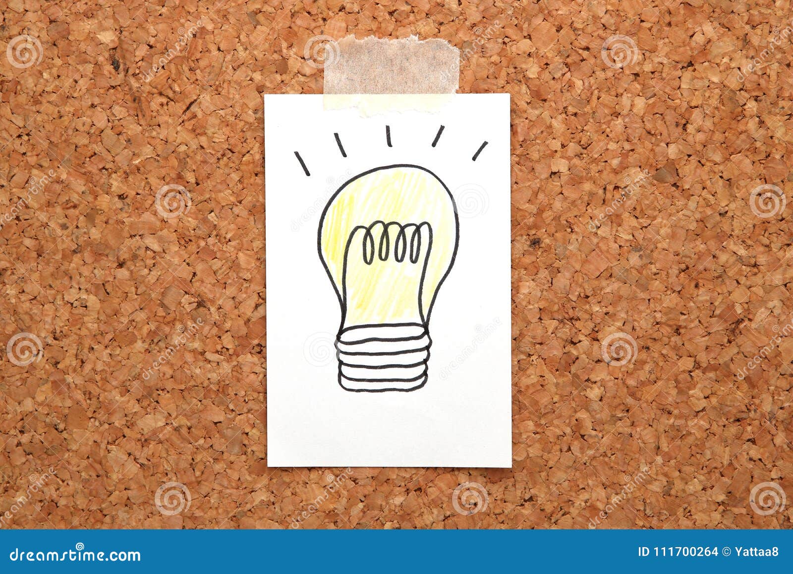 Light Bulb Drawn on White Paper on Cork Board. Stock Photo - Image of ...