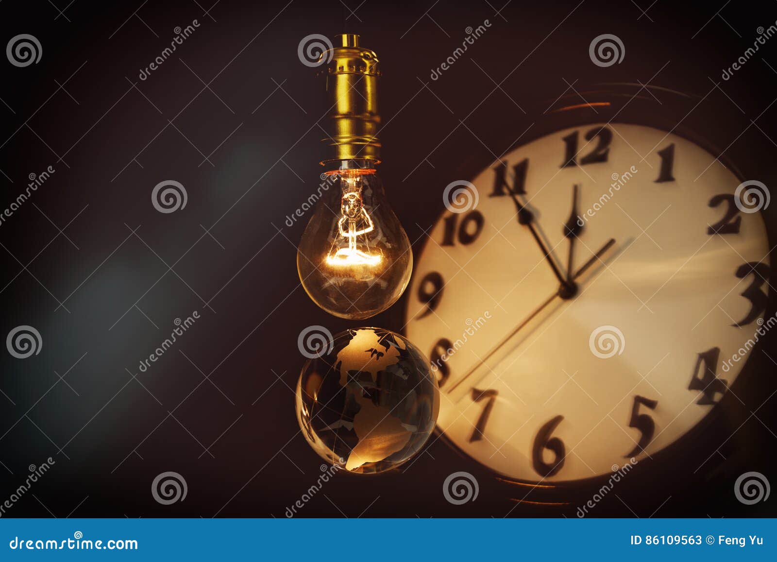 Light Bulb, Earth and Clock Stock Image - Image of alarm, idea: 86109563