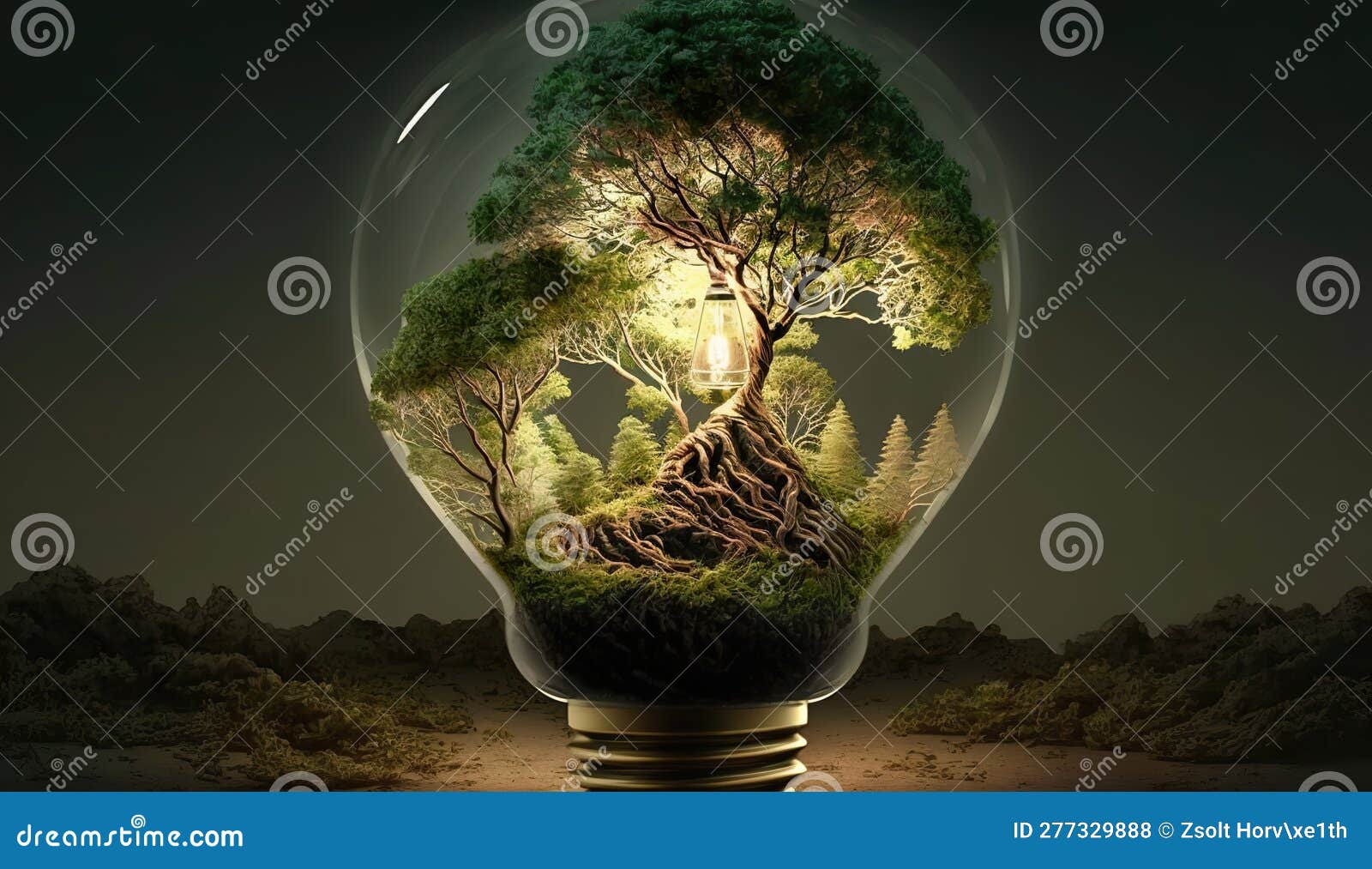 Nature Captured in a Light Bulb, Renewable Energy Made with Generative ...