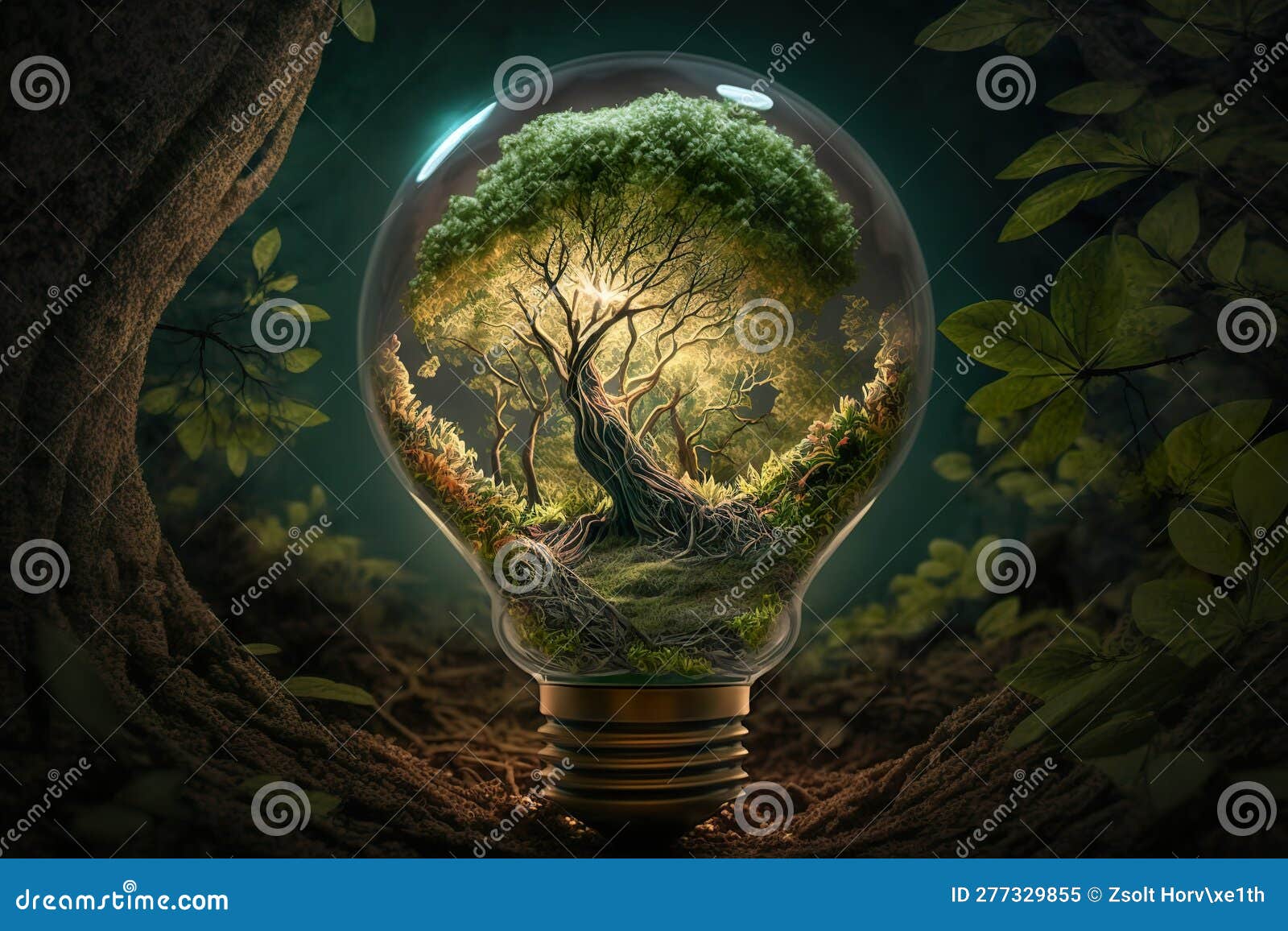 Nature Captured in a Light Bulb, Renewable Energy Made with Generative ...