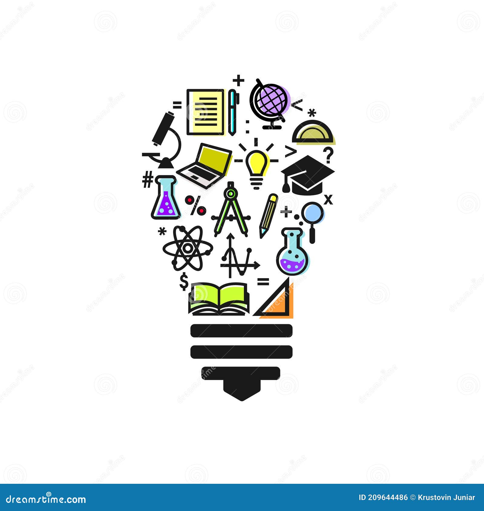 Light Bulb and Educational Vector Stock Vector - Illustration of ...