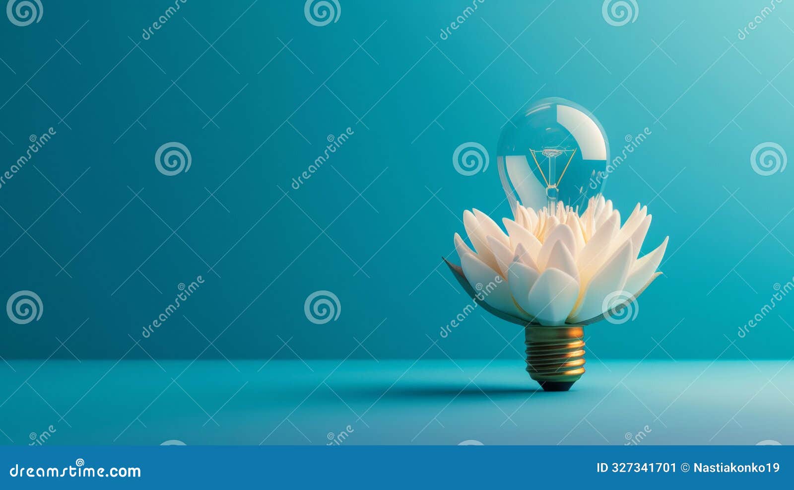 Light Bulb Emerging from White Lotus Flower on a Blue Background ...