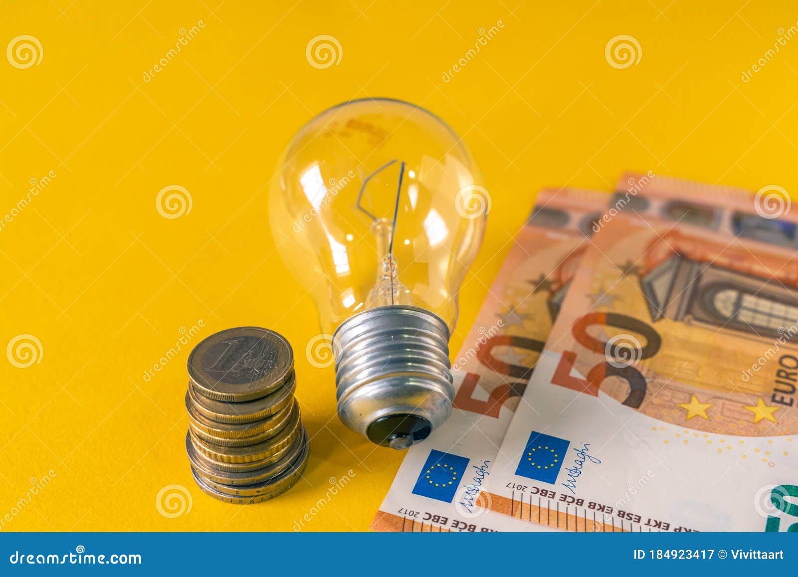 Light Bulb and European Banknotes and Coins Stock Image - Image of ...