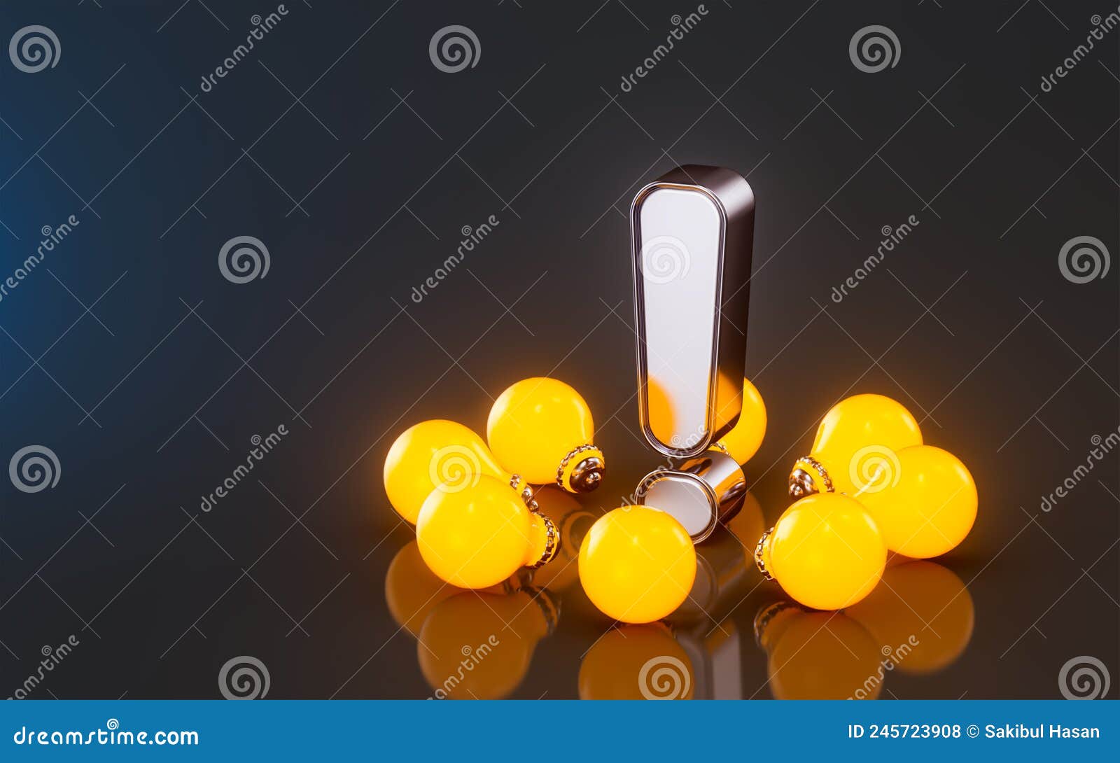 Light Bulb Exclamation Icon with Glow on Dark Background 3d Render ...