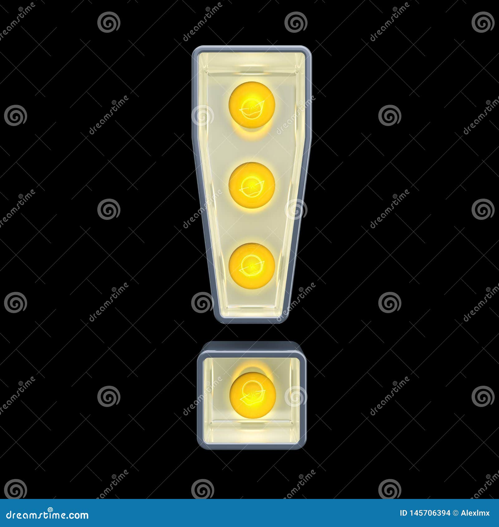 Light Bulb Exclamation Mark, Retro Glowing Font. 3D Rendering Stock ...