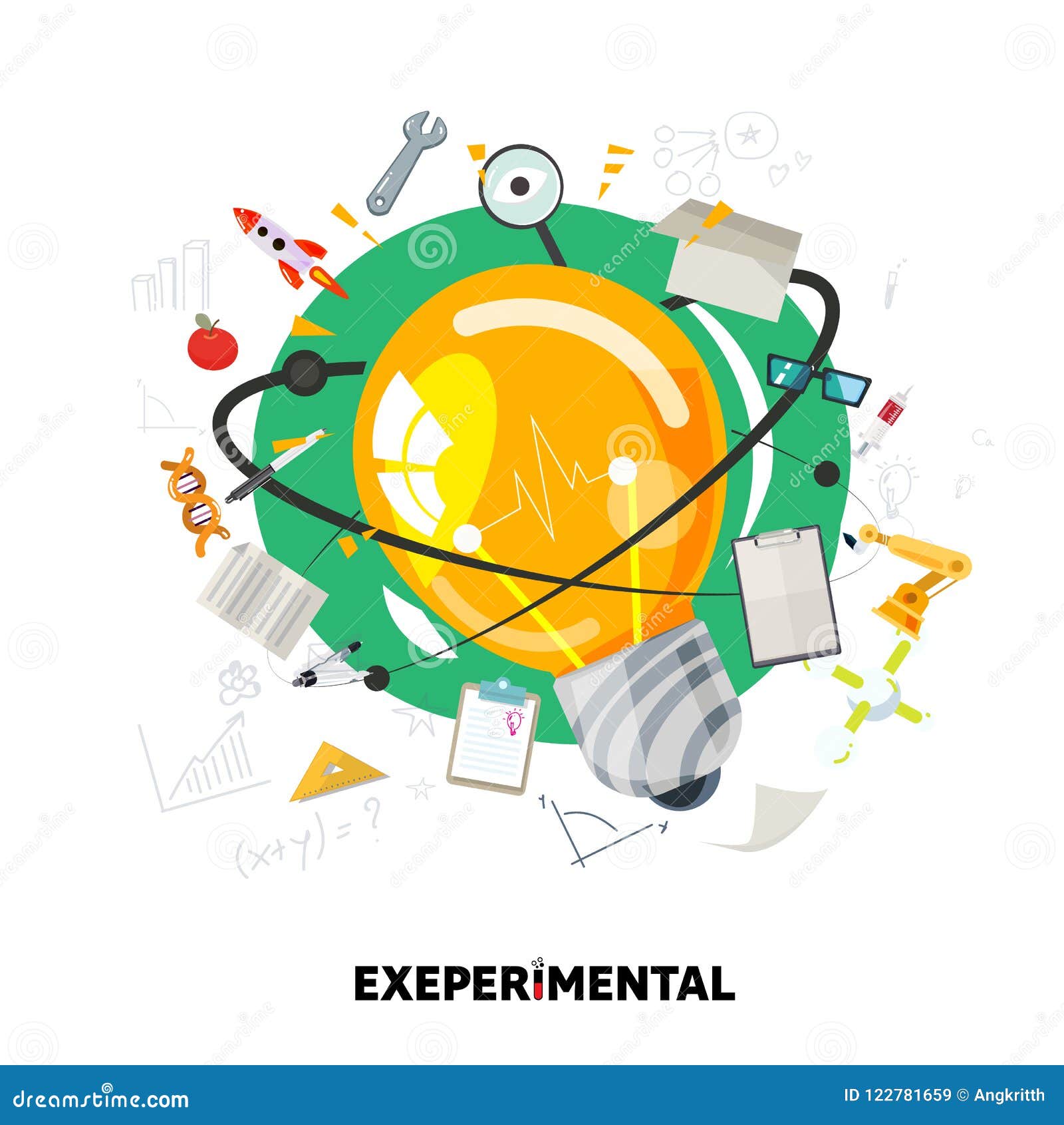 Light Bulb of Experiment with Knowledge Elements. Science and Di Stock ...