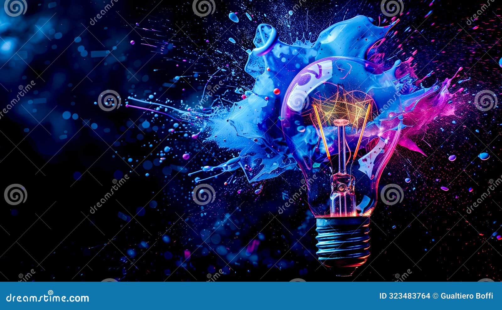 Light Bulb Exploding with Colorful Paint Splashing Stock Illustration ...