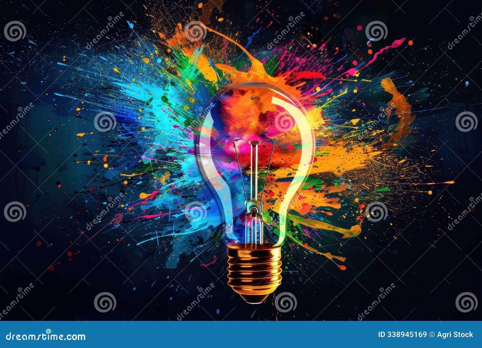 A Light Bulb Exploding with Colorful Paint Splatter Stock Illustration ...