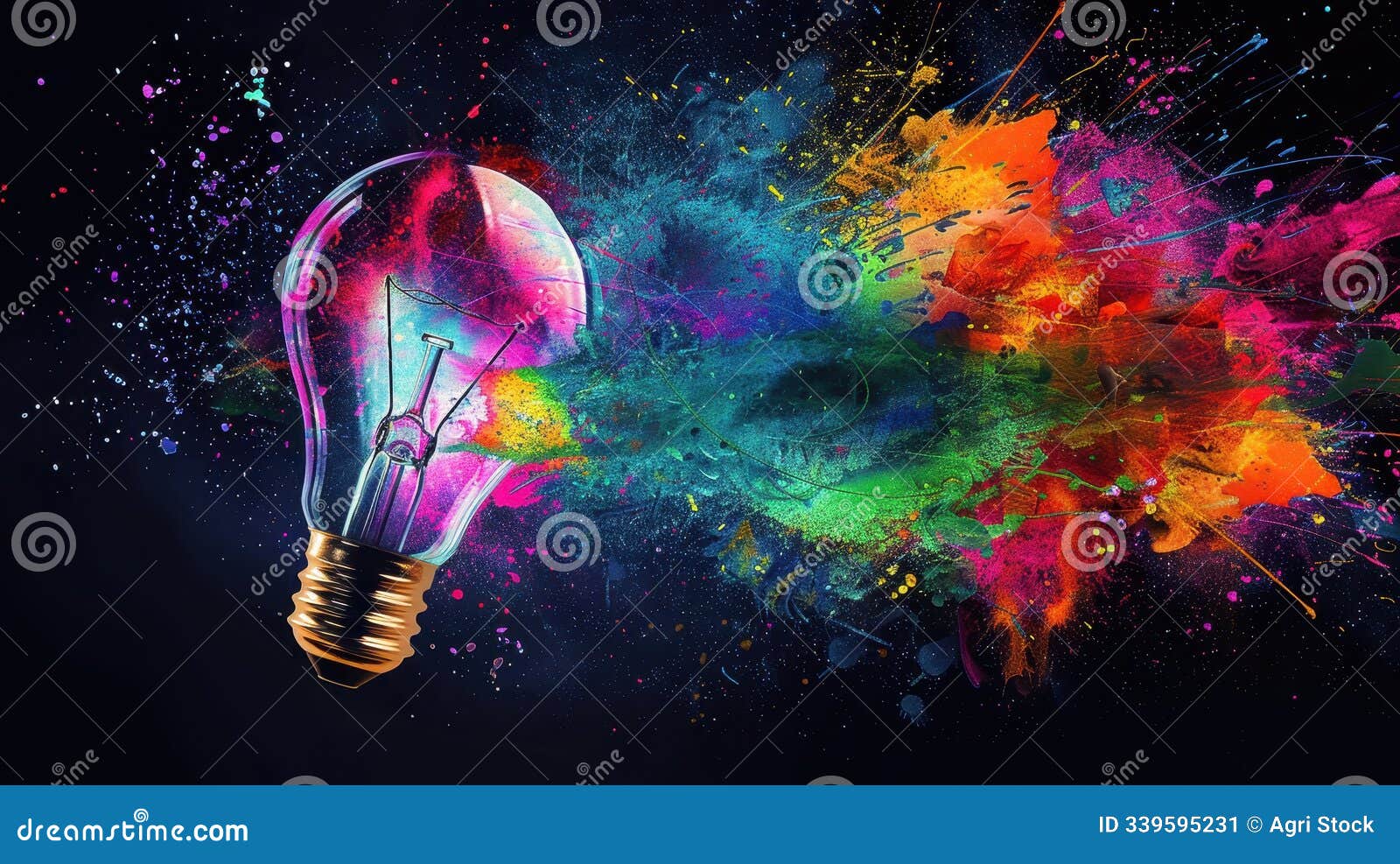 A Light Bulb Exploding with Colorful Paint Splatter Stock Illustration ...