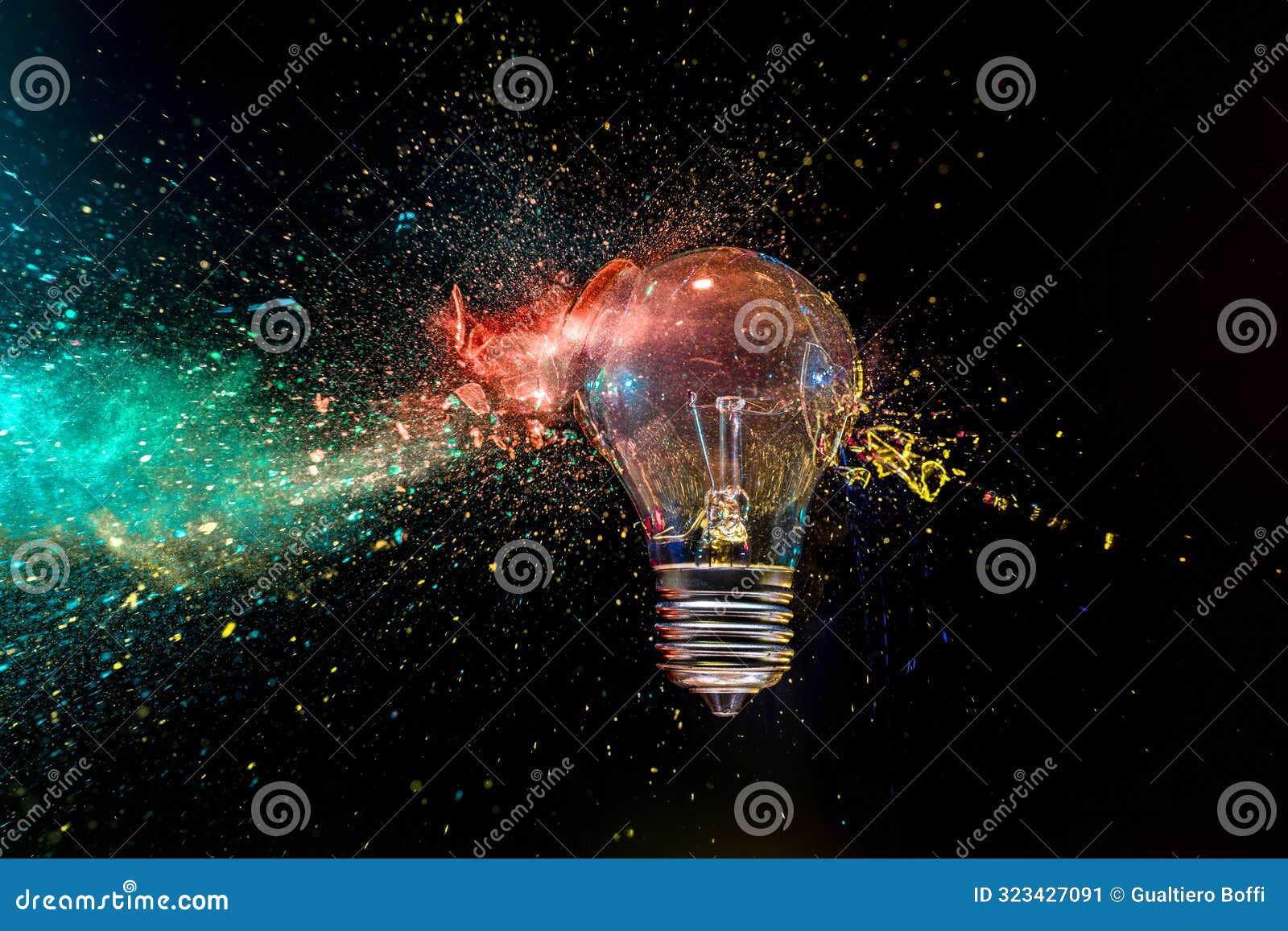 Light Bulb Exploding with Colorful Powder Stock Image - Image of ...