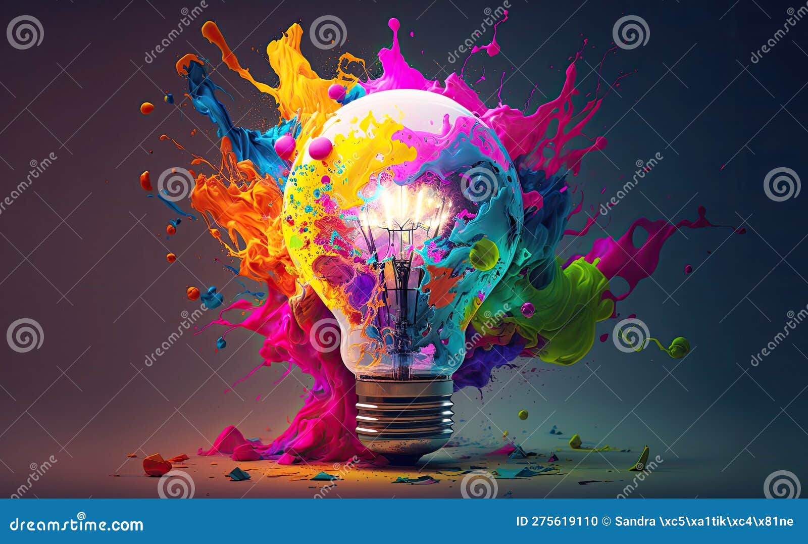 Light Bulb with Exploding Paint Splatter. Stock Illustration ...