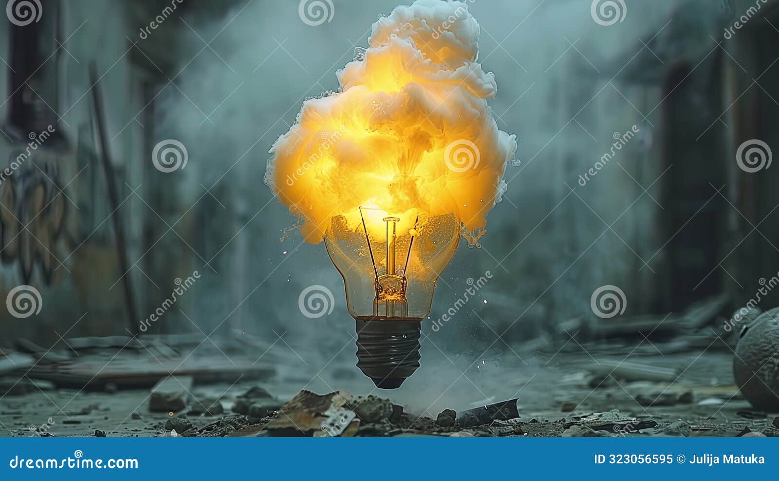 A Light Bulb is Exploding in a Room with Graffiti on the Walls Stock ...