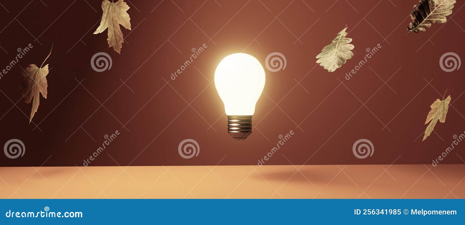 Light Bulb with Falling Leaves - 3D Stock Illustration - Illustration ...