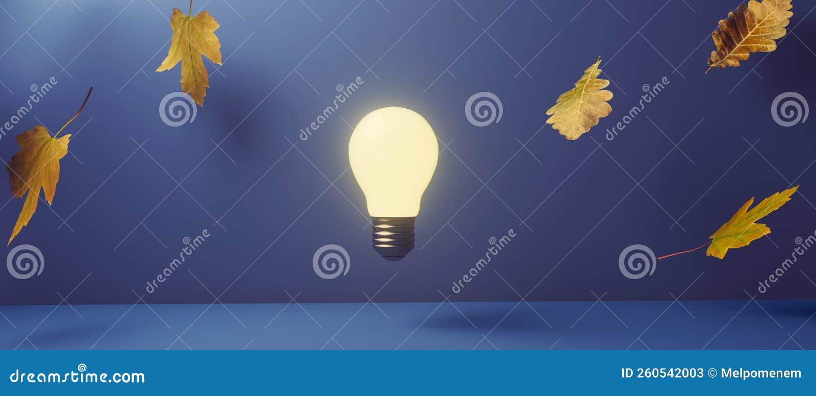 Light Bulb with Falling Leaves - 3D Stock Illustration - Illustration ...