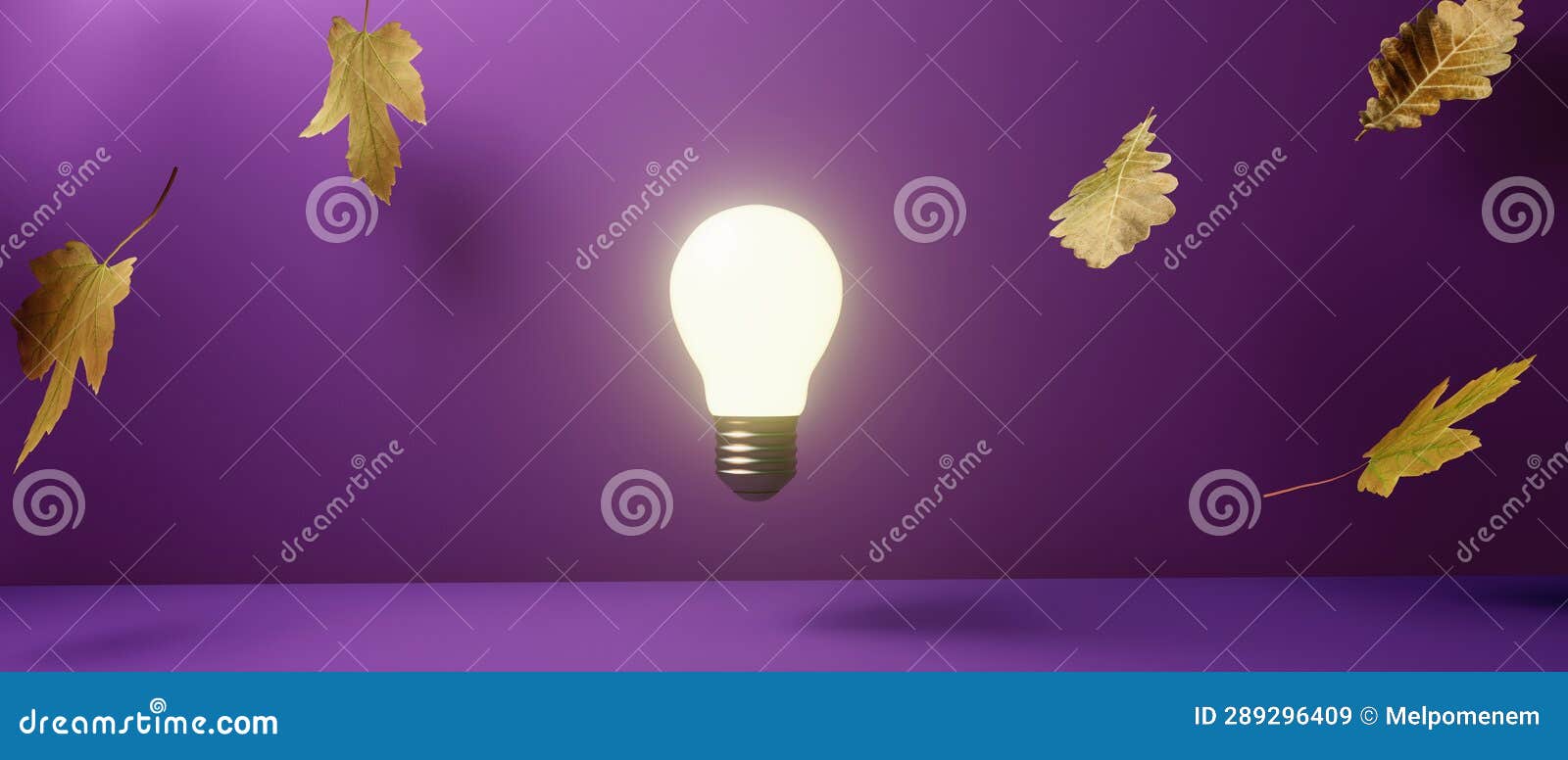 Light Bulb with Falling Leaves - 3D Stock Illustration - Illustration ...