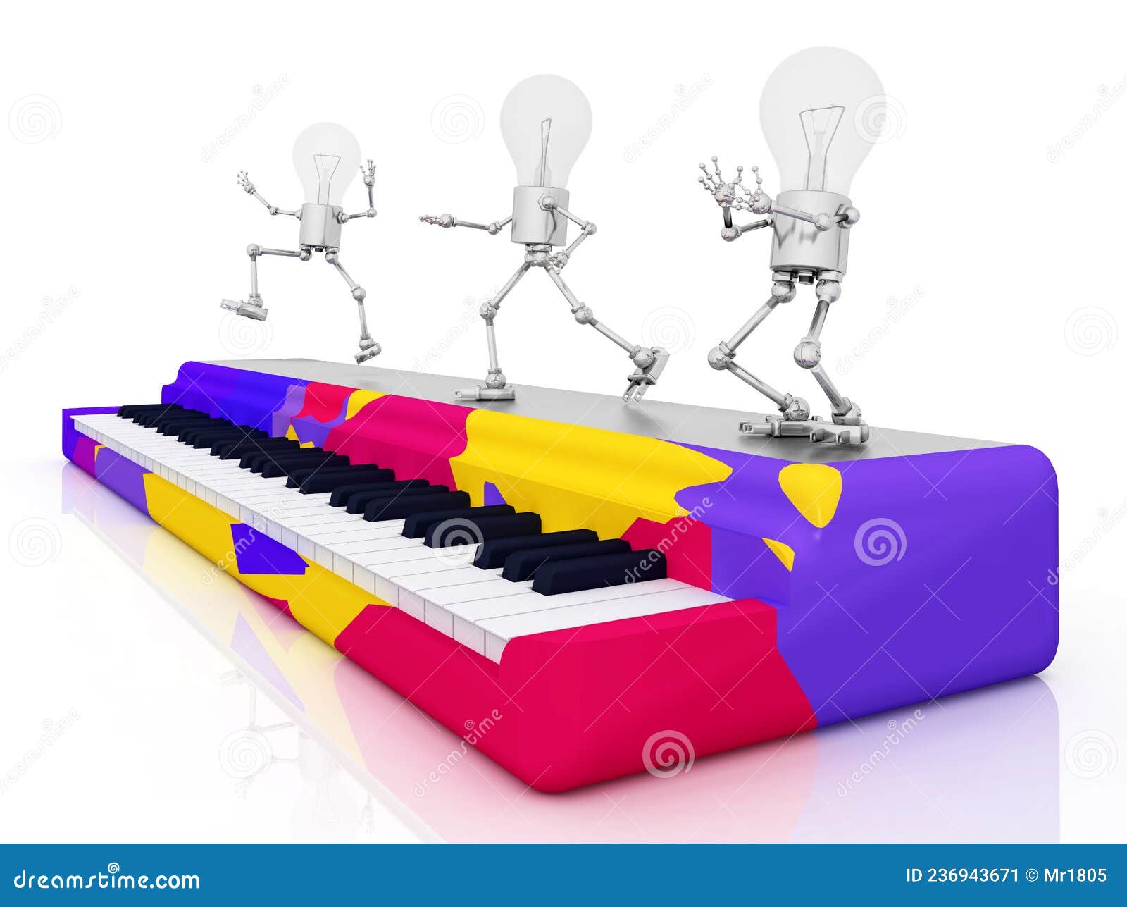 Light Bulb Figures Dancing on an Electronic Keyboard Stock Illustration ...