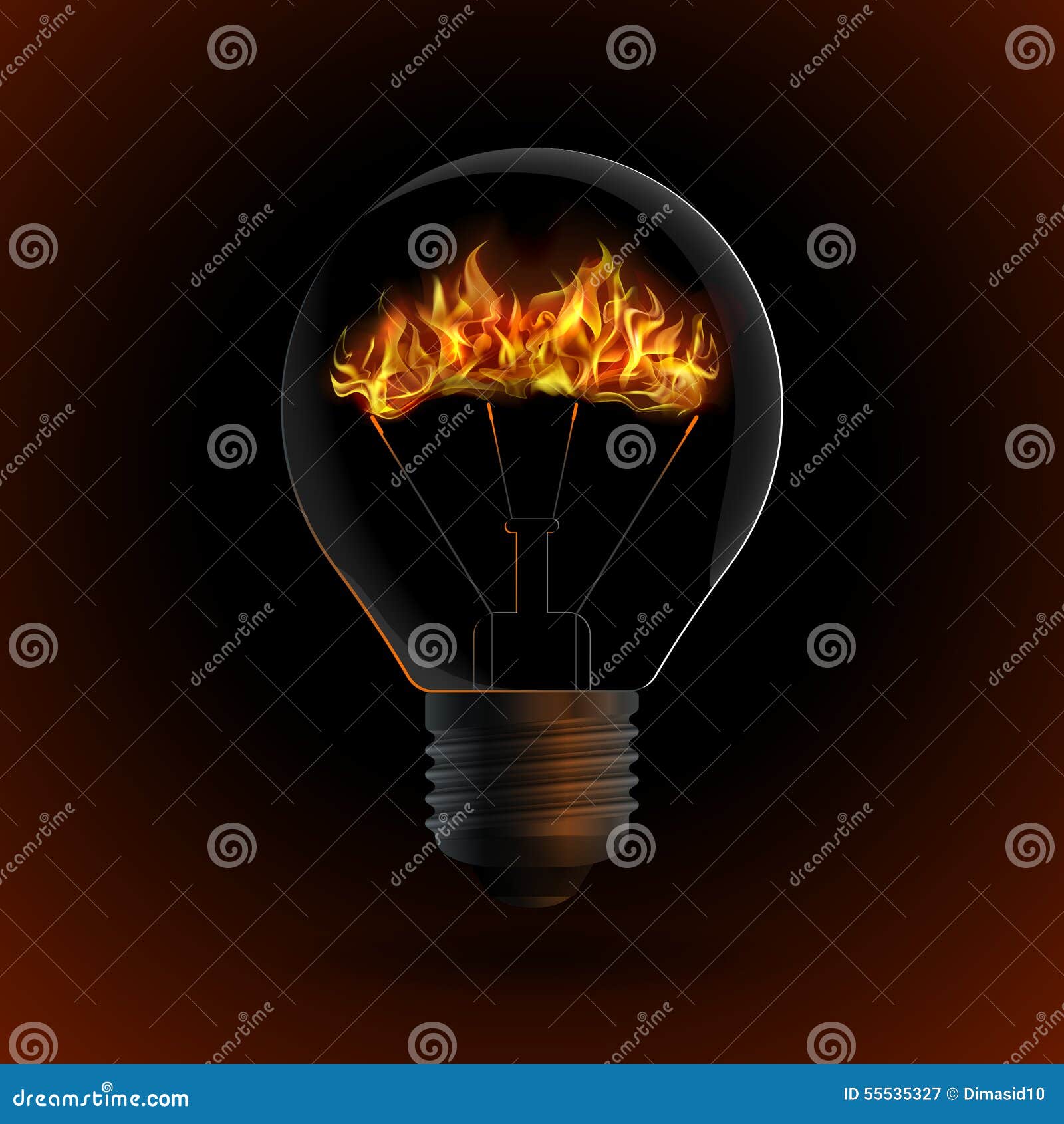 Light Bulb with Fire on Dark Background Stock Vector - Illustration of ...