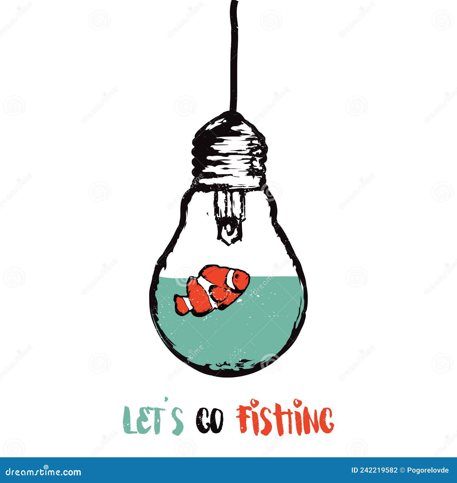 Light Bulb and Fish Hand Drawing Lable Stock Vector - Illustration of ...