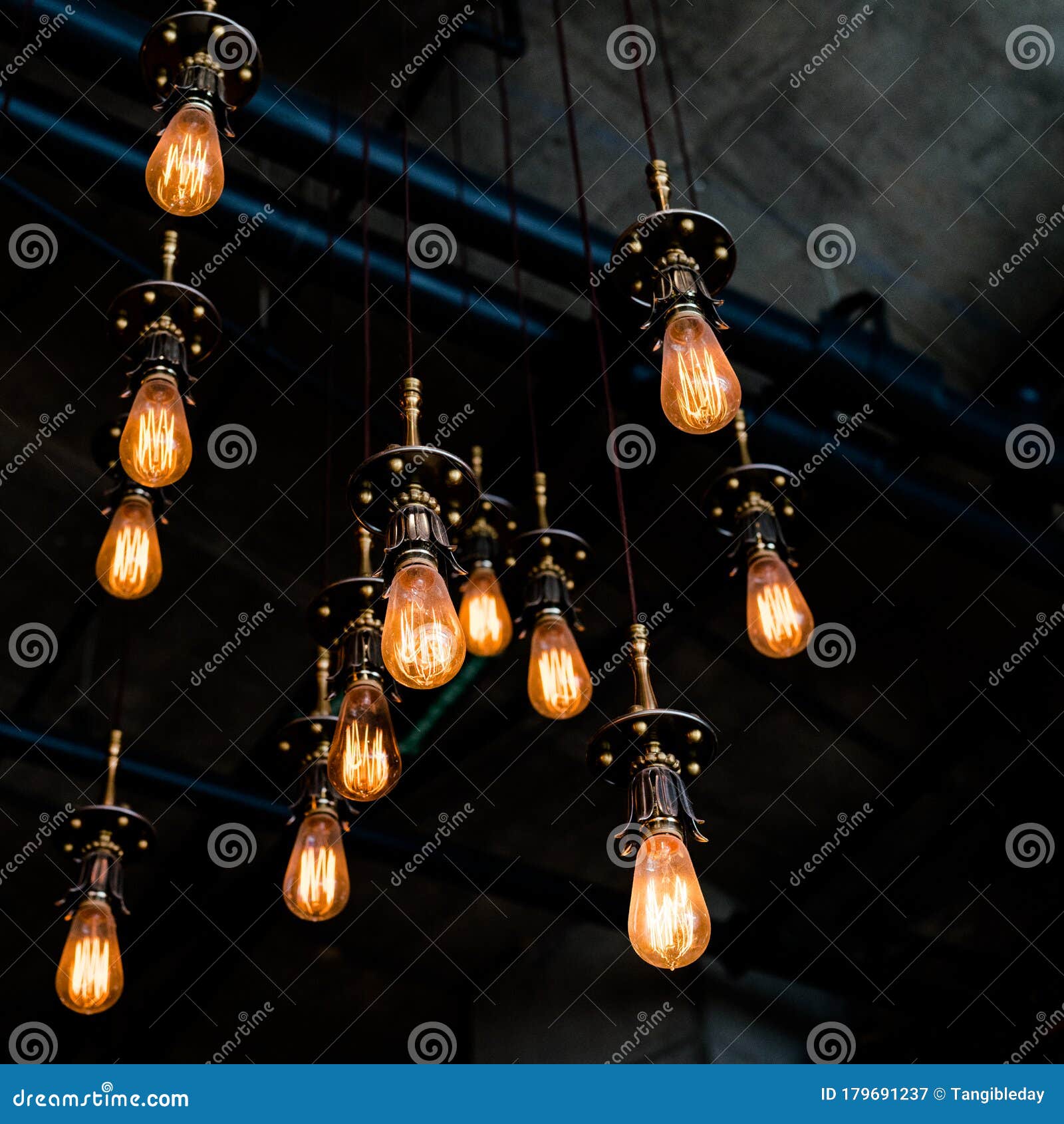 Light Bulb Fixtures Ceiling Rustic Glow Stock Image - Image of ...