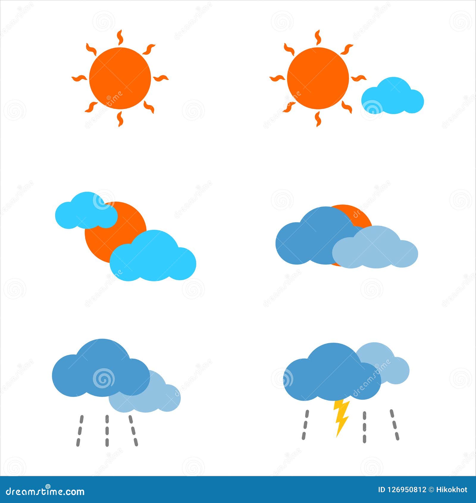 Weather Forecast Flat Icon Climate, Sun, Cloud, Rain and Bolt Stock ...