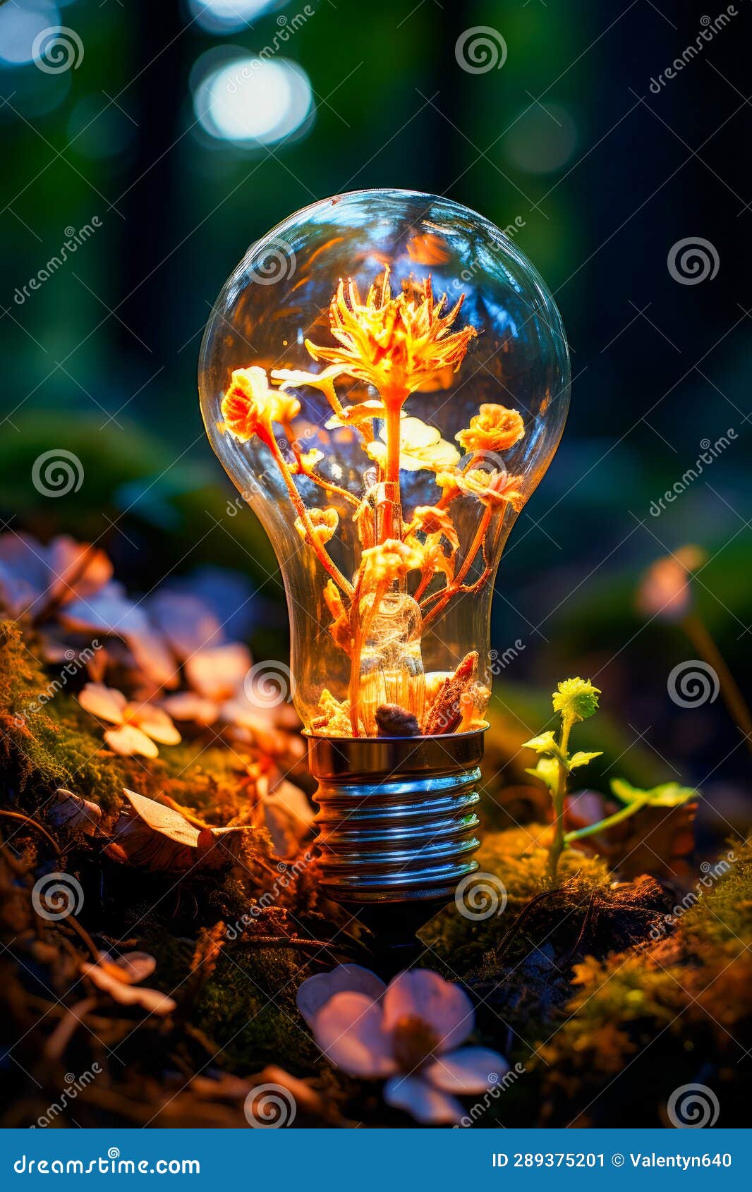 Light Bulb with Flowers Inside of it on Mossy Surface. Generative AI ...