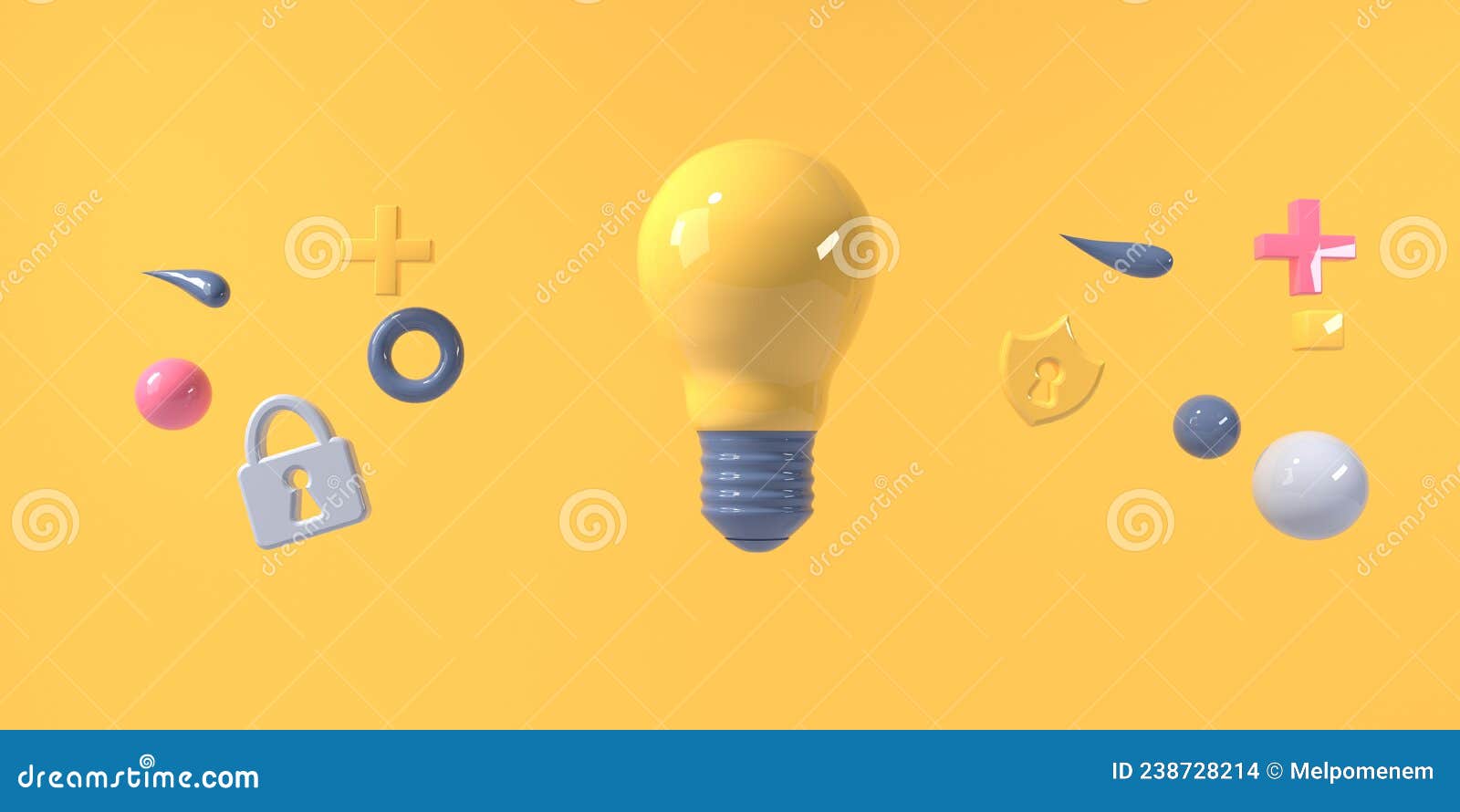 Light Bulb with Flying Geometric Shapes - 3D Stock Illustration ...